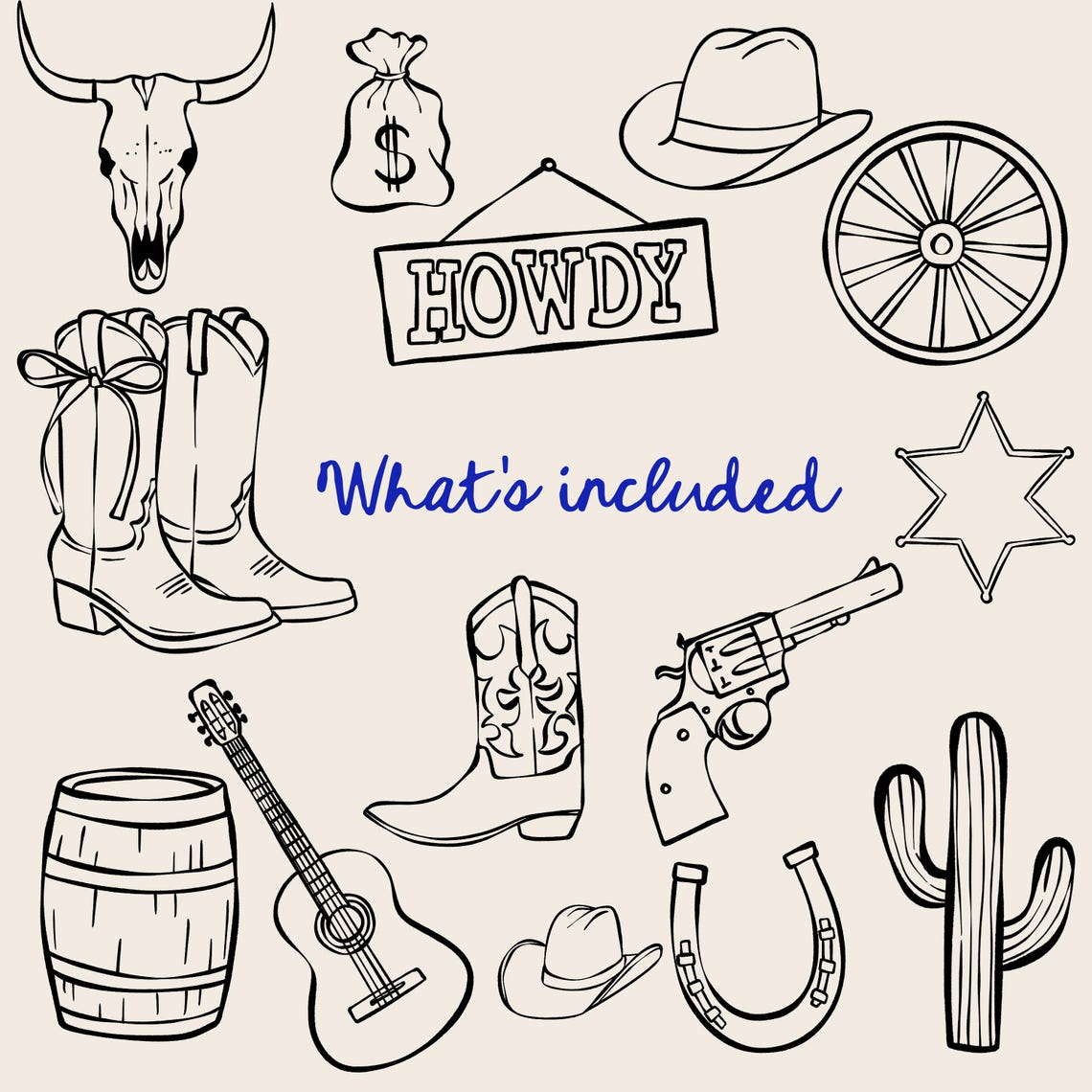 Cowboy Western Procreate Stamp Brushes, Line Art, Stamp for Invitations ...