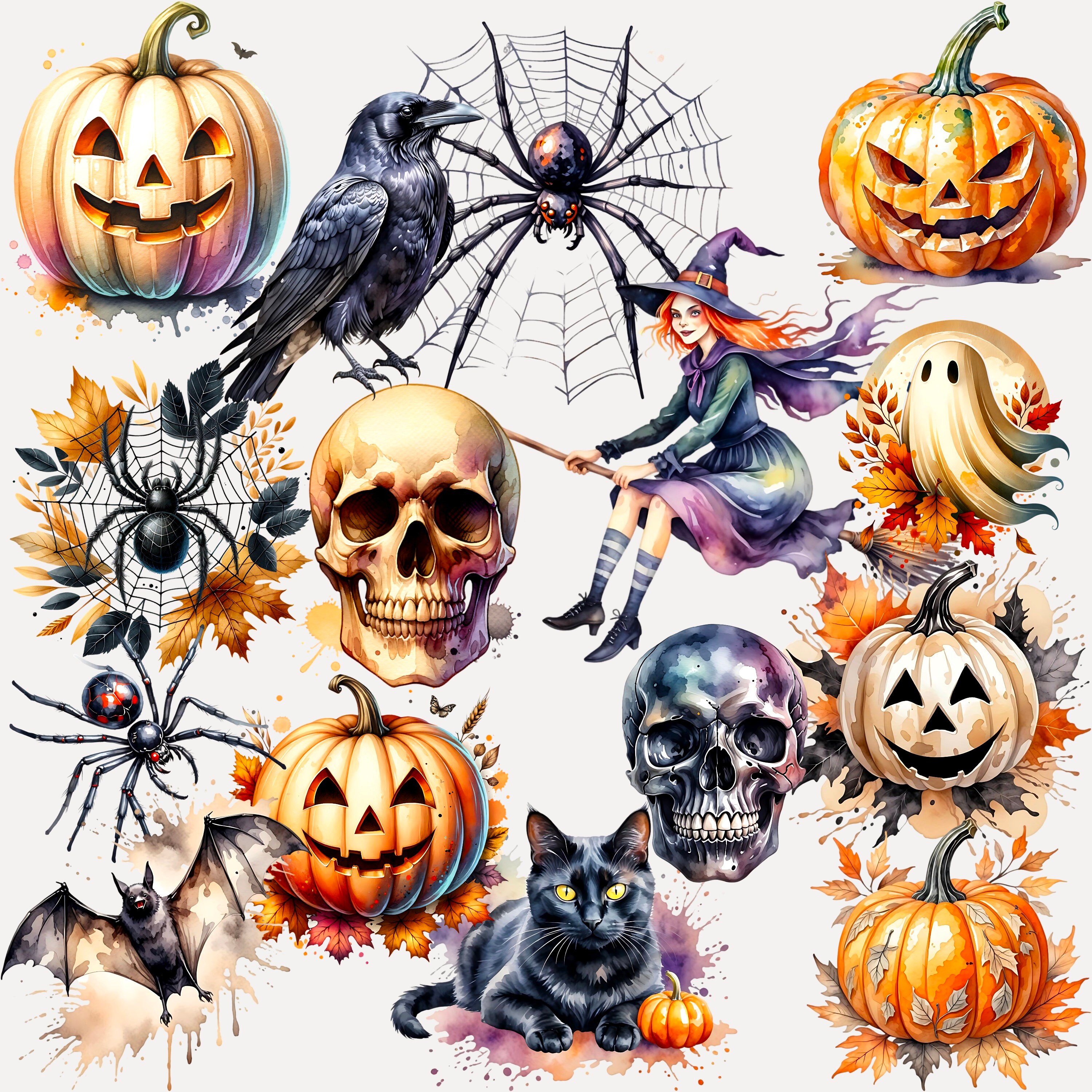 Watercolor Halloween Clipart Set, Halloween Png, Pumpkin Clipart ...