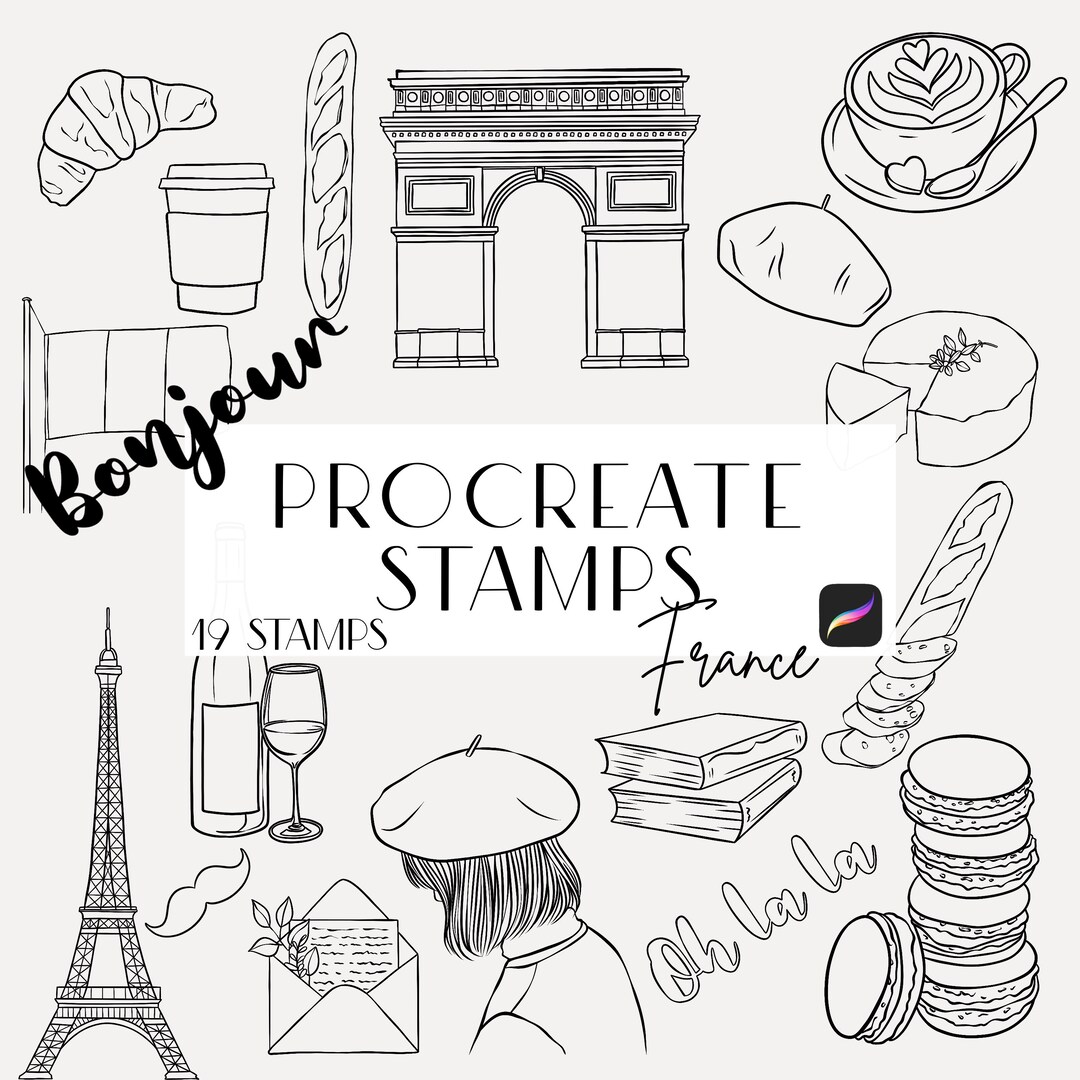 France Procreate Stamp Brushes, Line Art, Stamp for Invitations, Line ...