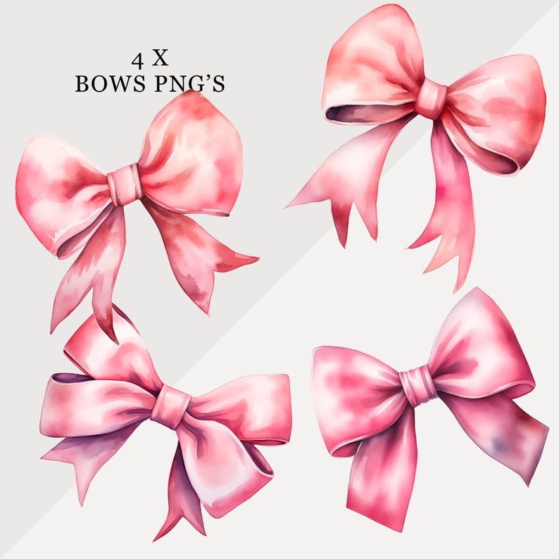 Watercolor Bow Clipart Set, Pink Bow Png, Transparent PNG, Png Clipart ...