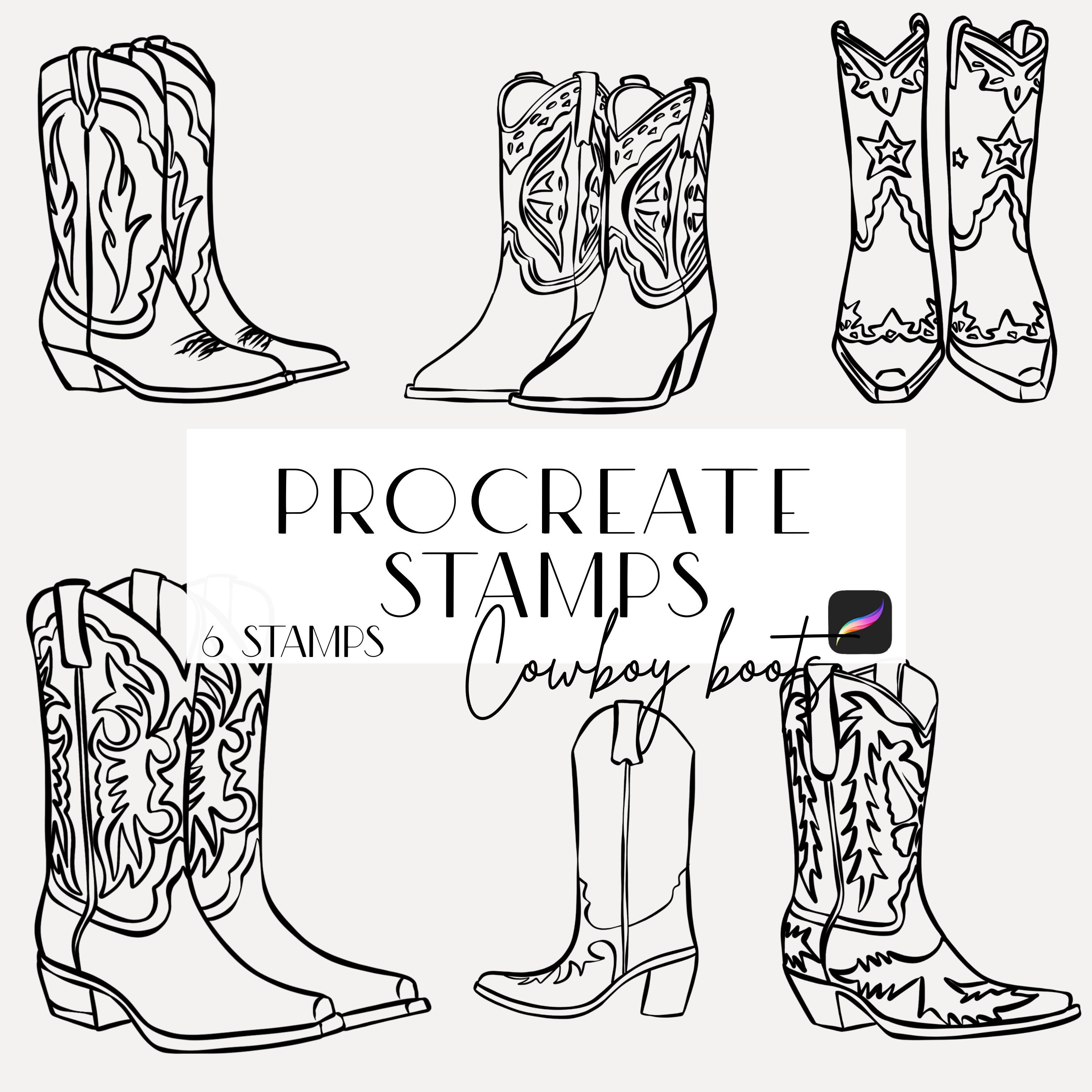 Cowboy Boots Procreate Stamp Brushes, Line Art (digital Download) - Etsy