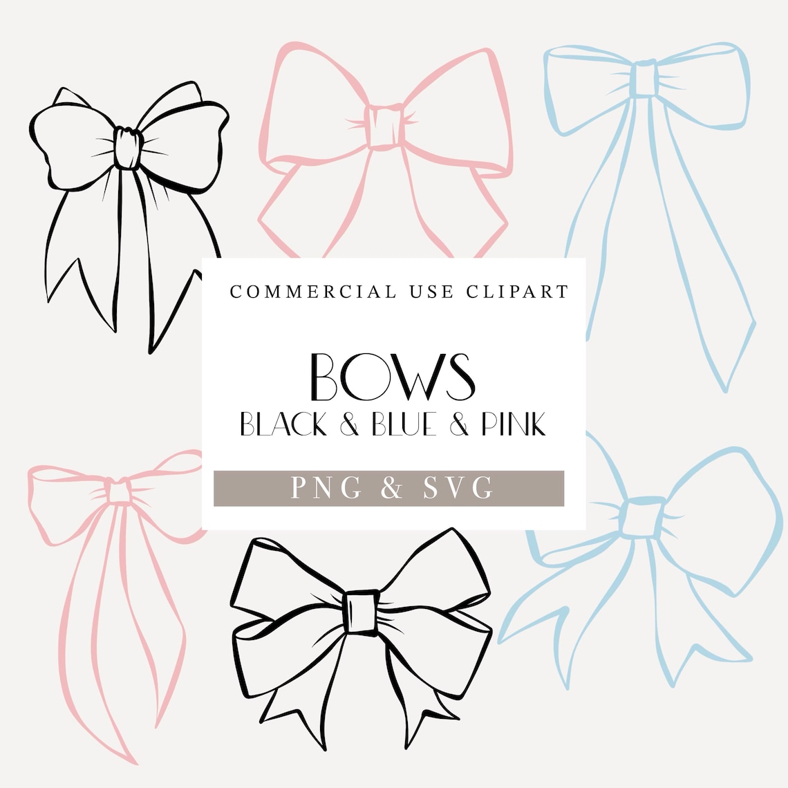 Line Illustration Bow Clipart Set, Bow PNG / SVG, Svg Clipart, Png ...