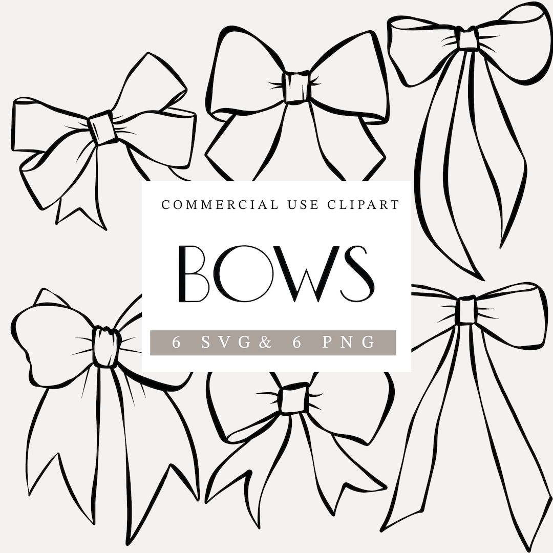 Line Art Bow Clipart Set, Transparent PNG SVG (digital Download) - Etsy