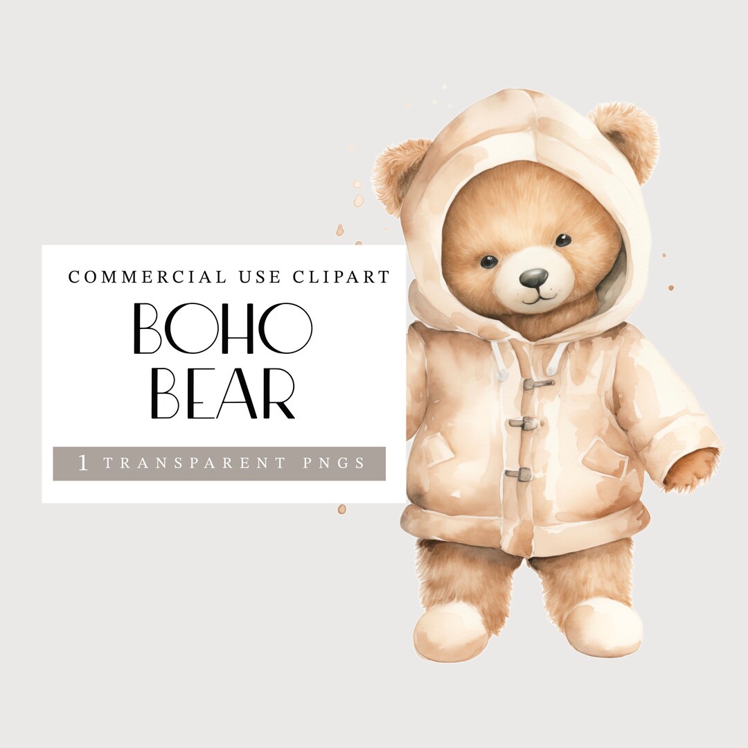 Watercolor Boho Bear Png, Boho Bear Clipart, Transparent PNG, Beige ...
