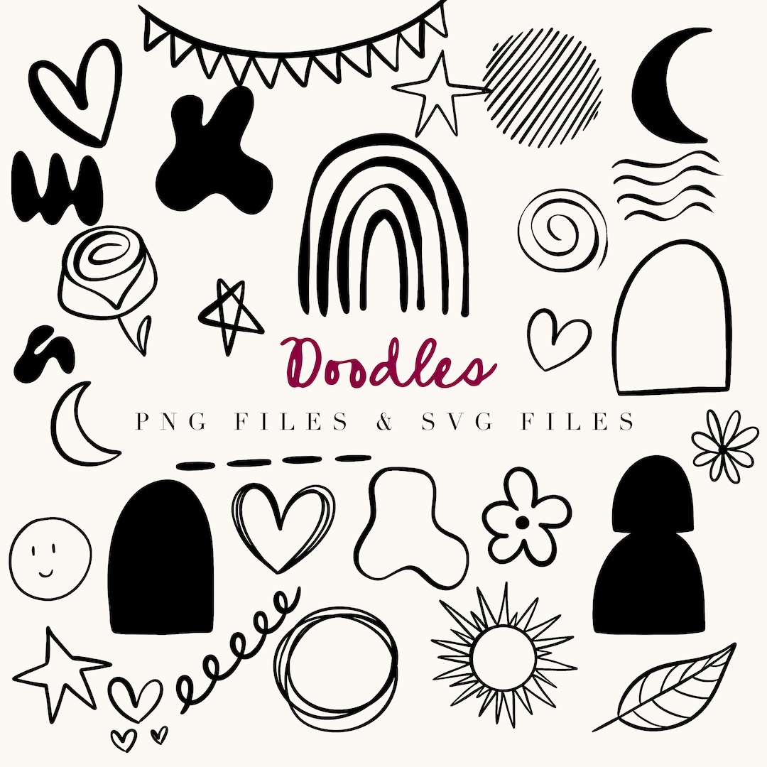 Whimsical Doodle Clipart, Boho Doodle PNG / SVG, Doodles Svg, Line Art ...