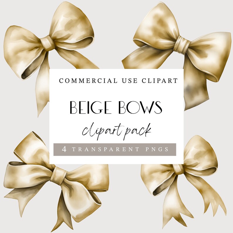 Watercolor Bow Clipart Set, Beige Bow Png, Transparent PNG, Png Clipart ...