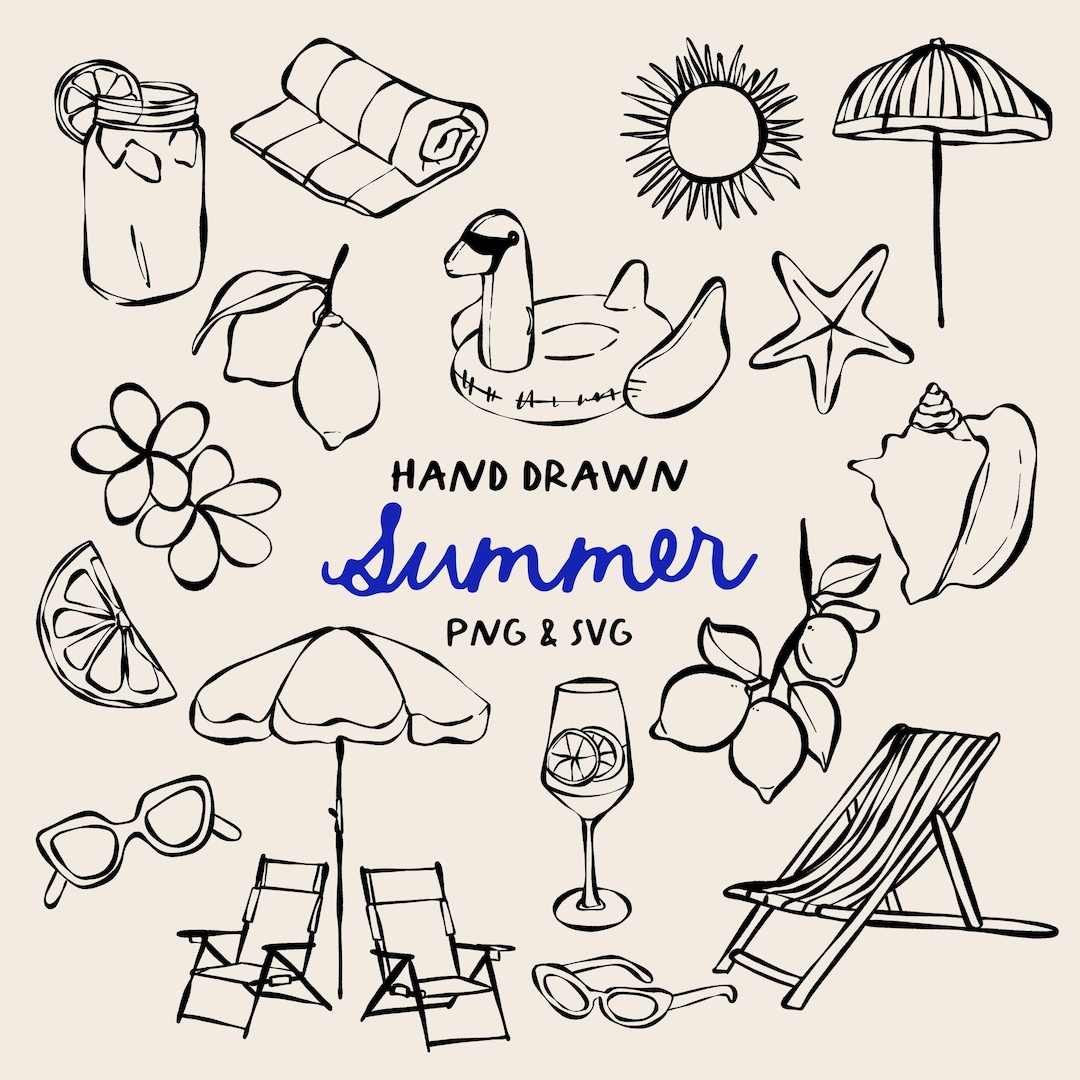 Hand-drawn Summer Clipart Set, PNG SVG (digital Download) - Etsy
