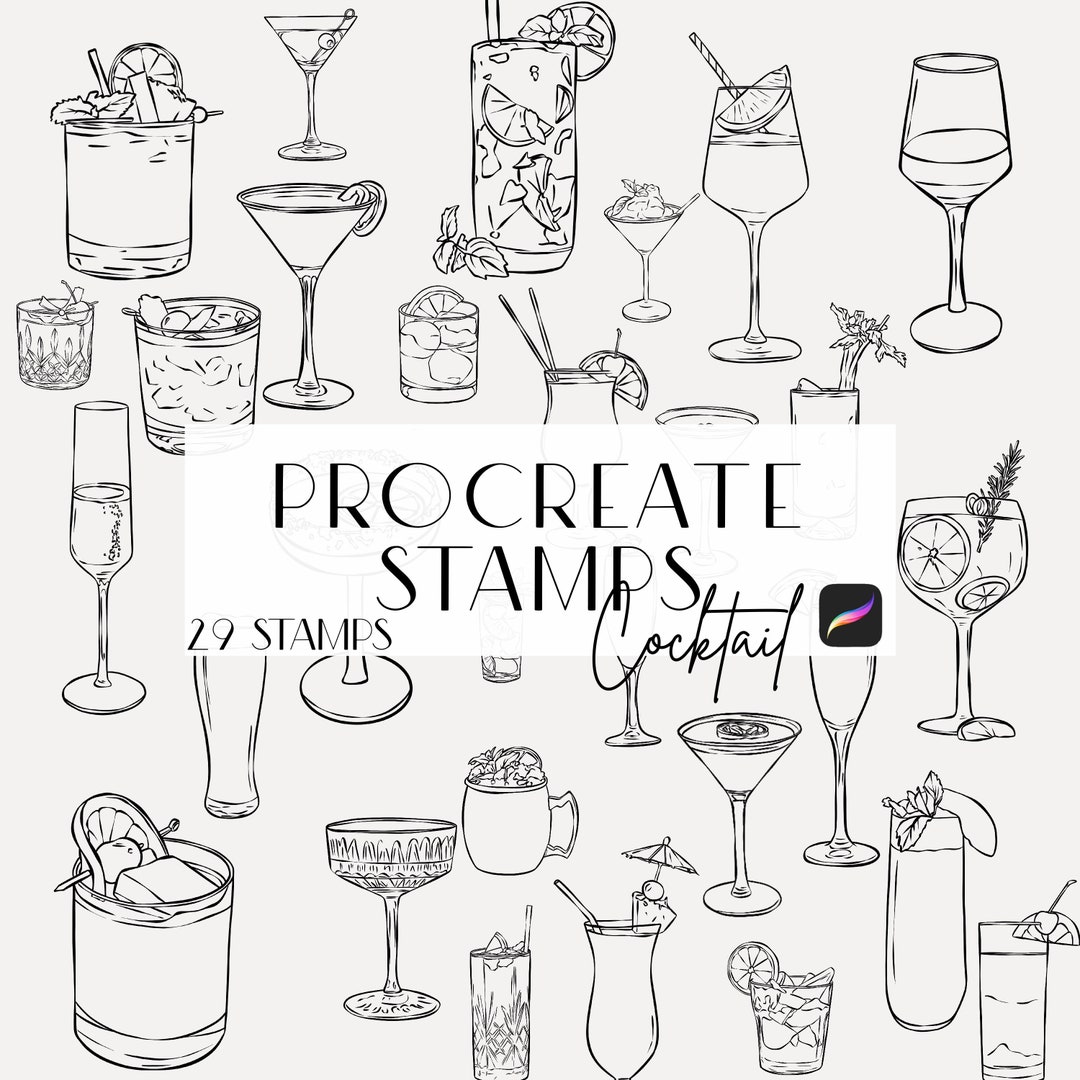Procreate Cocktail Stamps, Cocktails Stamps, Signature Drink Sign ...