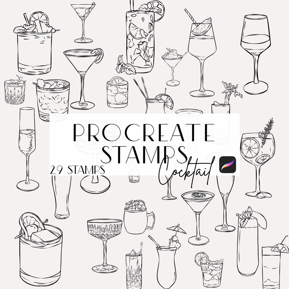 Procreate Cocktail Stamps, Cocktails Stamps, Signature Drink Sign ...
