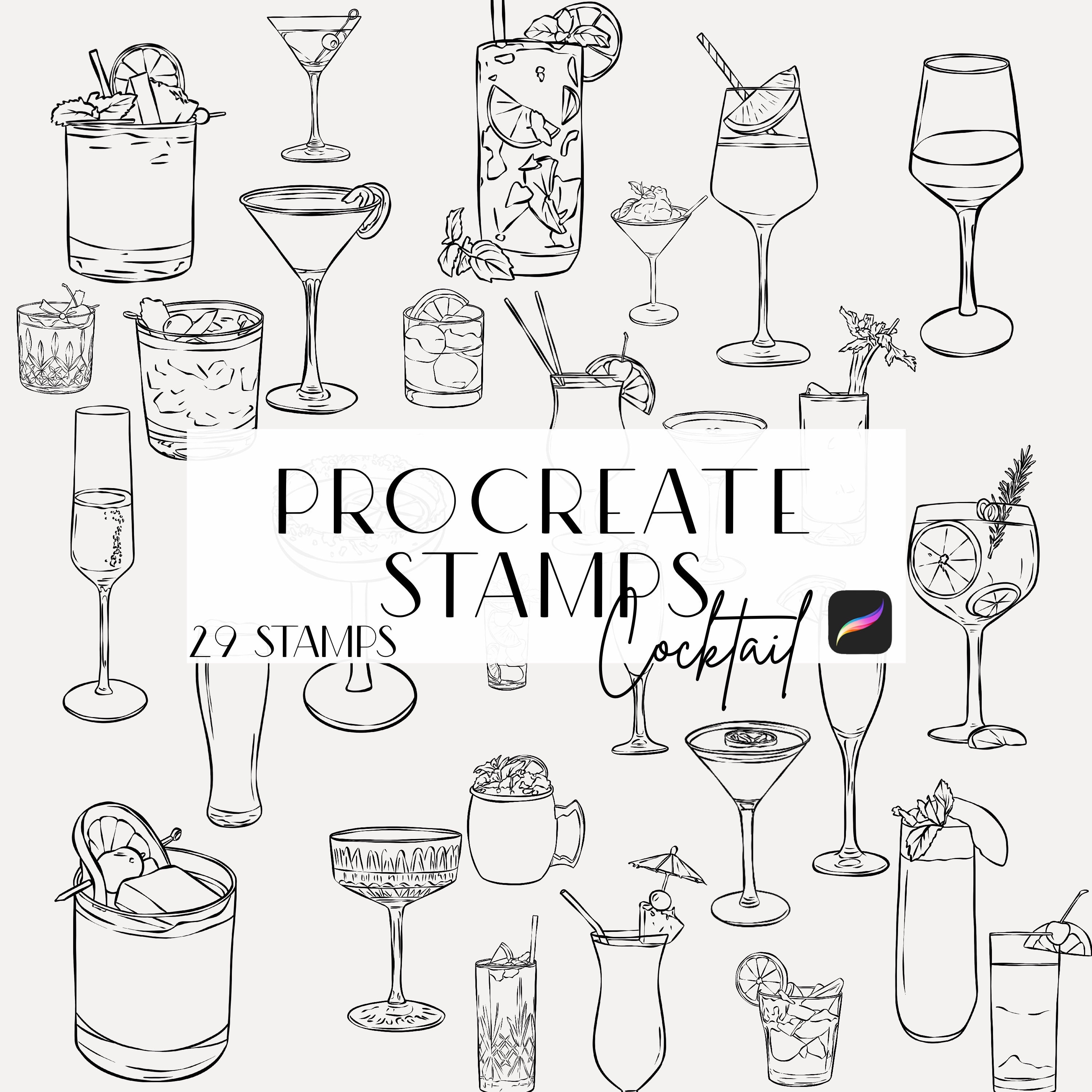Procreate Cocktail Stamps, Cocktails Stamps, Signature Drink Sign ...