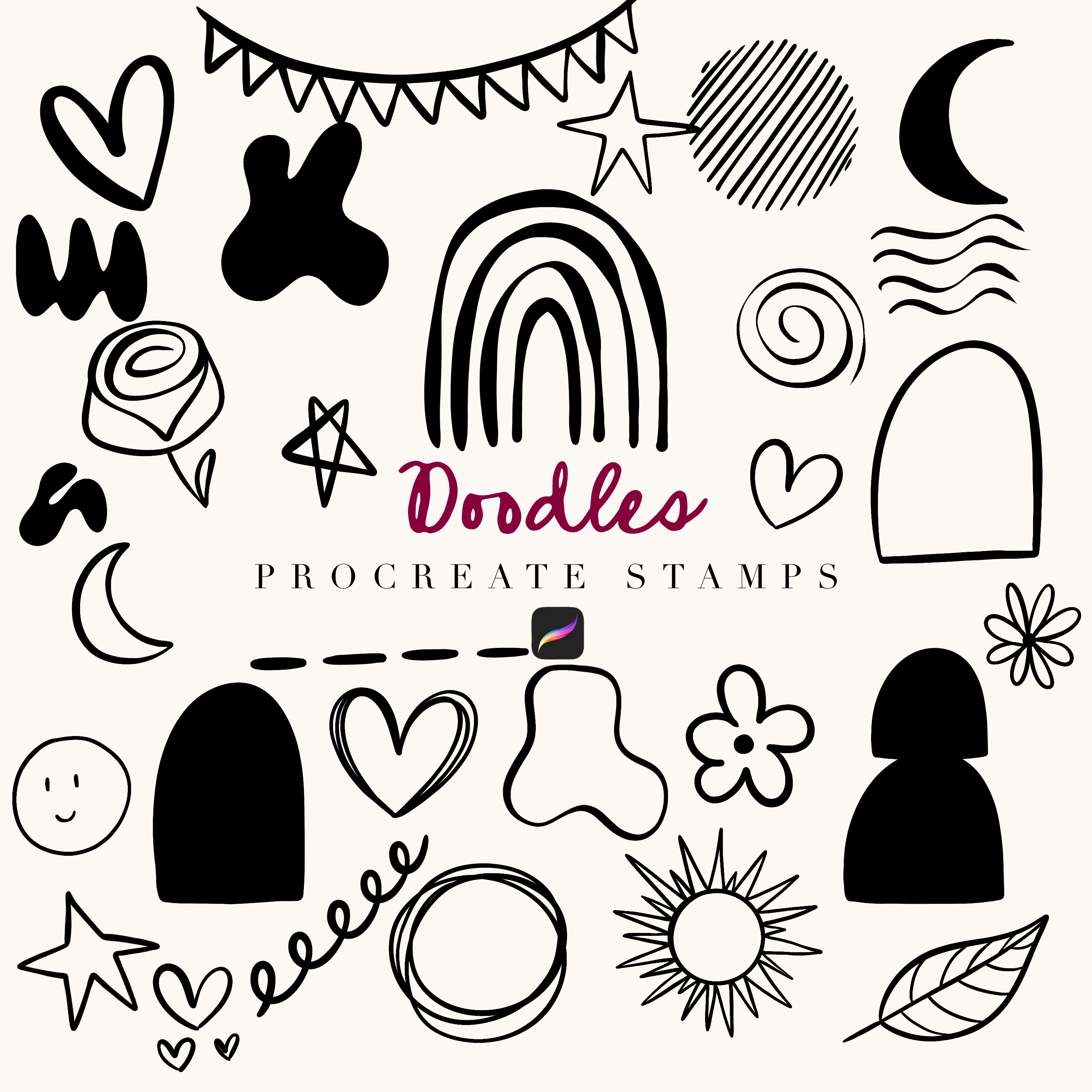 Boho Doodle Line Art Procreate Stamp Brushes, Doodle Line Art, Stamp ...