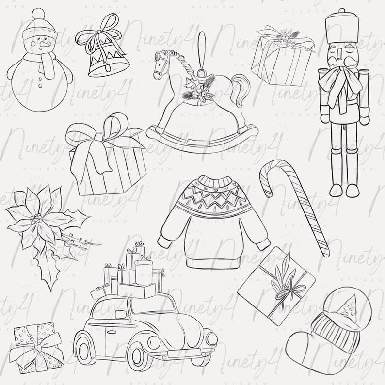 Christmas Line Illustrations Xmas PNG Christmas Line Images Line Art ...