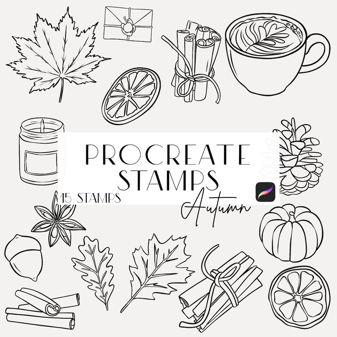 Autumn Procreate Stamp Brushes, Autumn Line Art, Stamp for Invitations ...