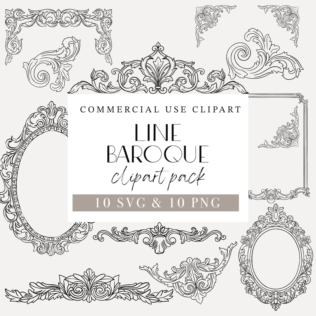 Baroque Line Clipart Set, Baroque Png / Svg,wedding SVG, Png Clipart ...