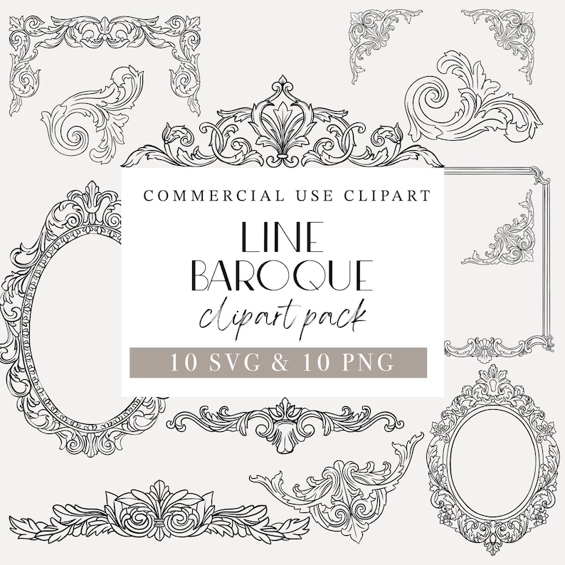 Baroque Line Clipart Set, Wedding Invitation Graphics (PNG, SVG) - Etsy ...