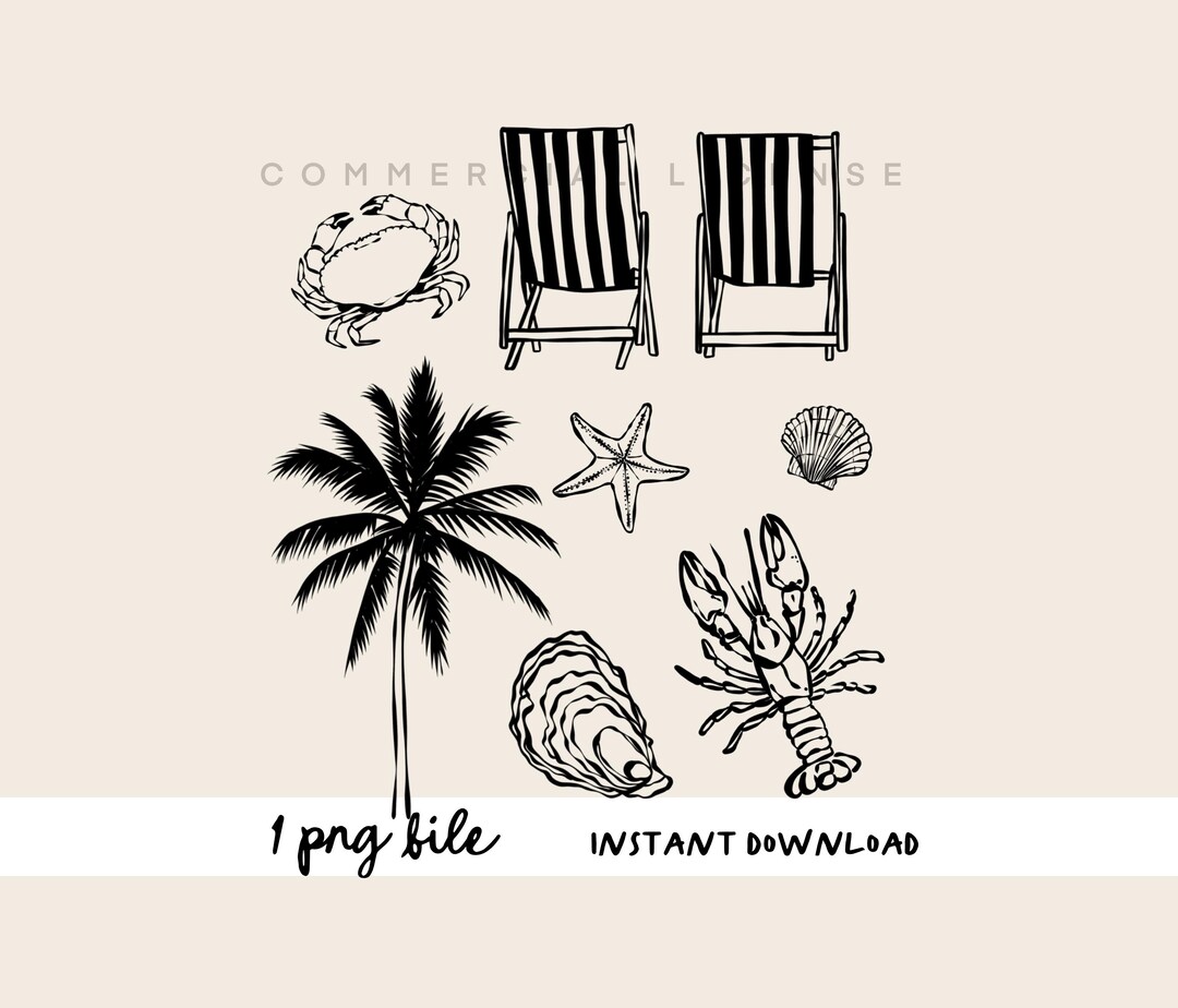 Hand Drawn Beach Line Art PNG, Beach Clipart, Summer Sublimation Design ...
