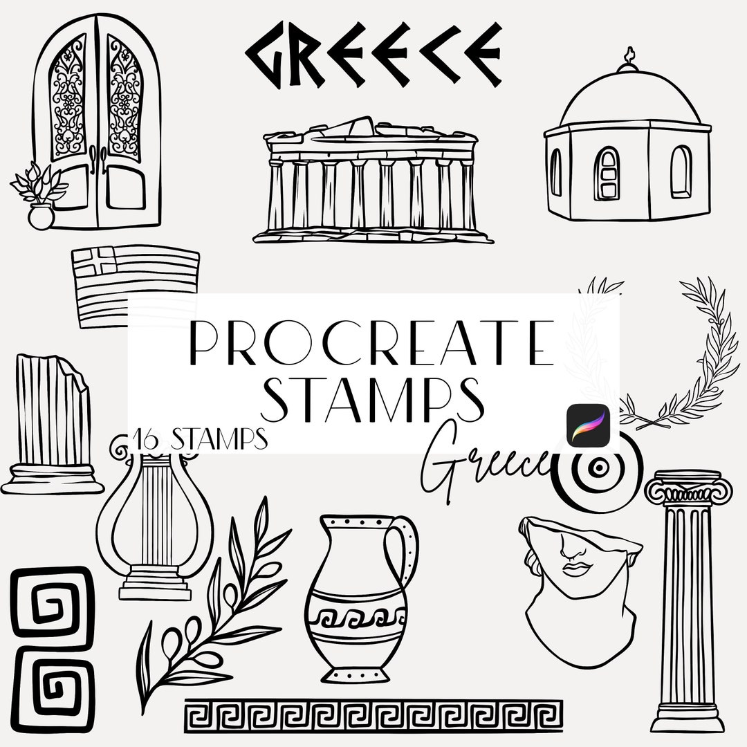 Greece Procreate Stamp Brushes, Line Art, Commercial License (digital ...