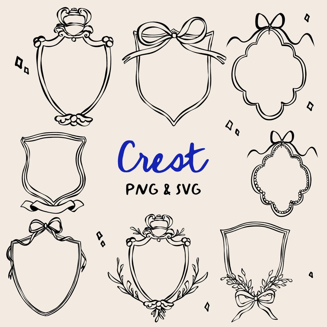 Whimsical Crest Clipart Set, Crests Png / Svg,wedding SVG, Png Clipart ...