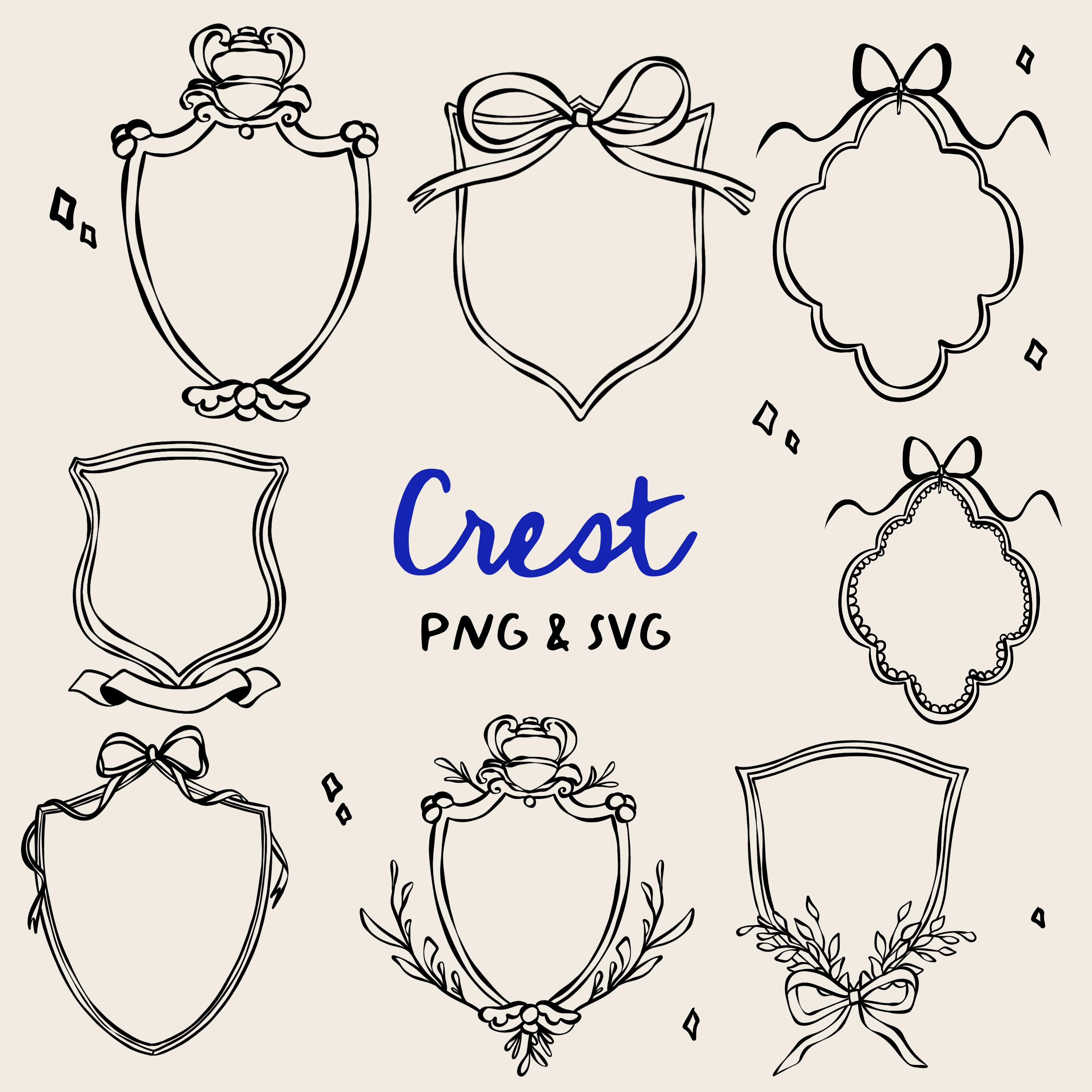 Whimsical Crest Clipart Set, Crests Png / Svg,wedding SVG, Png Clipart ...