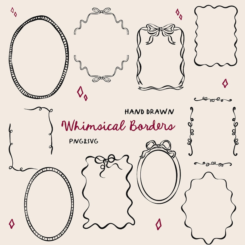 Whimsical Border Line Clipart Set, Border Png / Svg,wedding SVG, Png ...