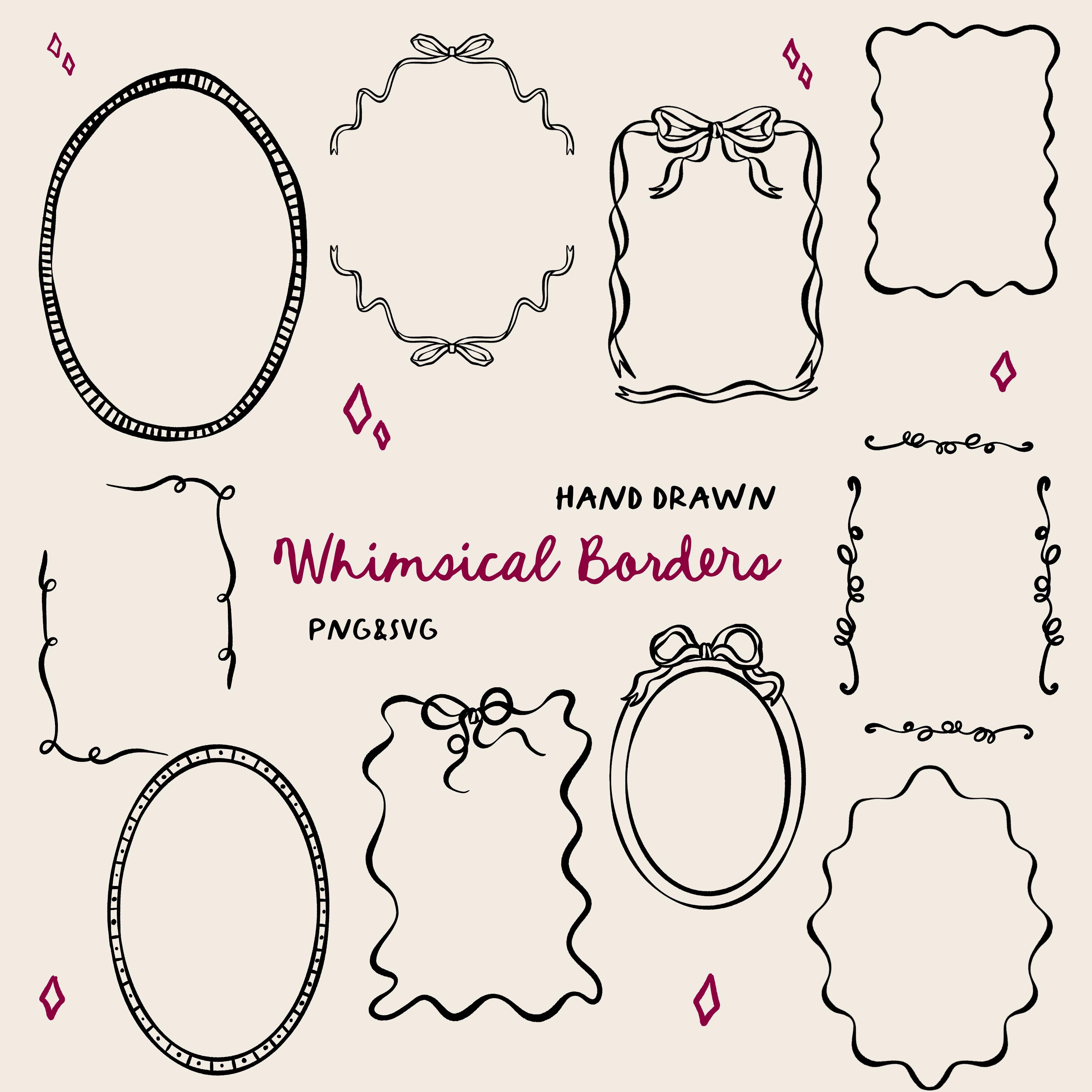 Whimsical Border Line Clipart Set, Border Png / Svg,wedding SVG, Png ...
