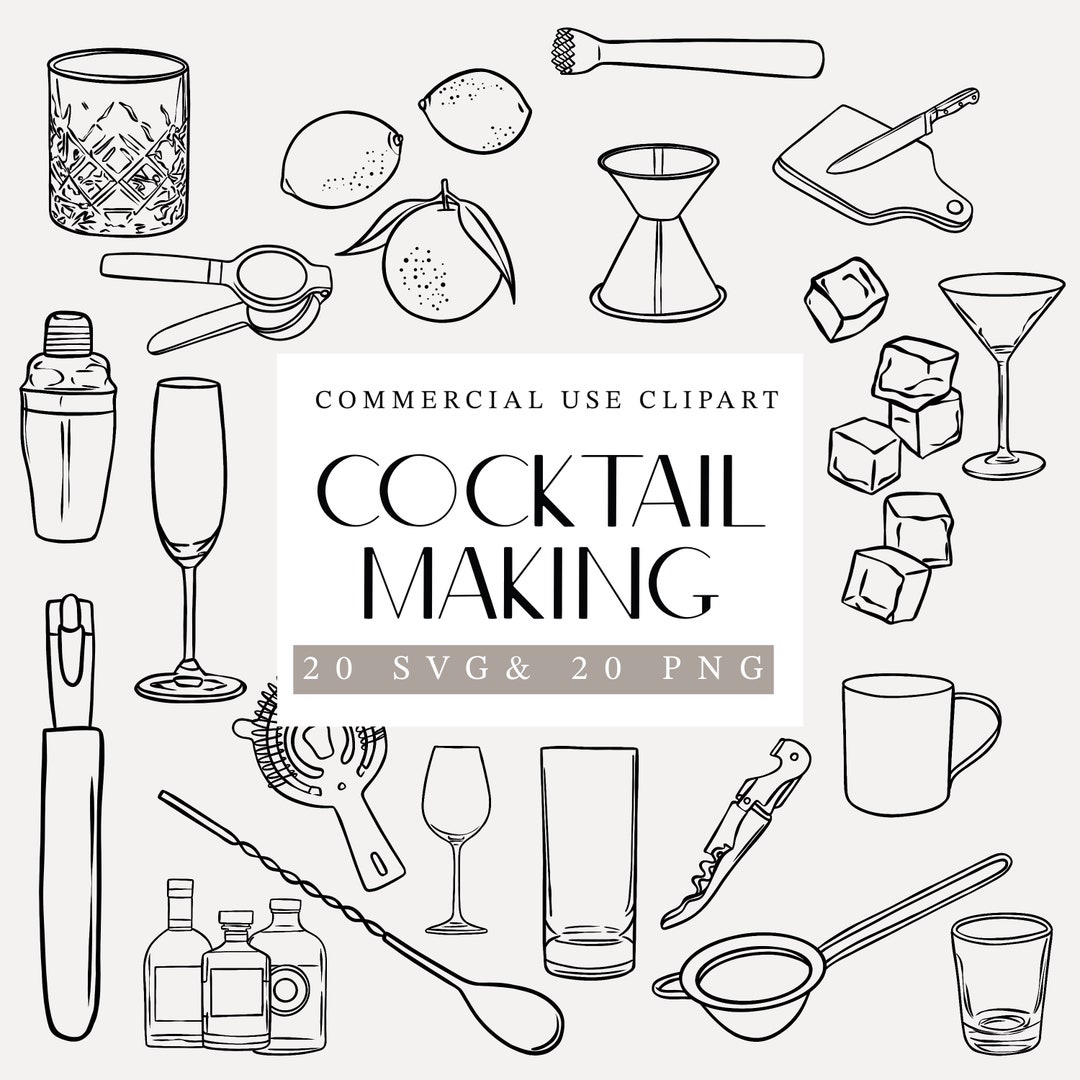 Cocktail Making Illustrations SVG / PNG, Cocktails Making PNG, Wedding ...