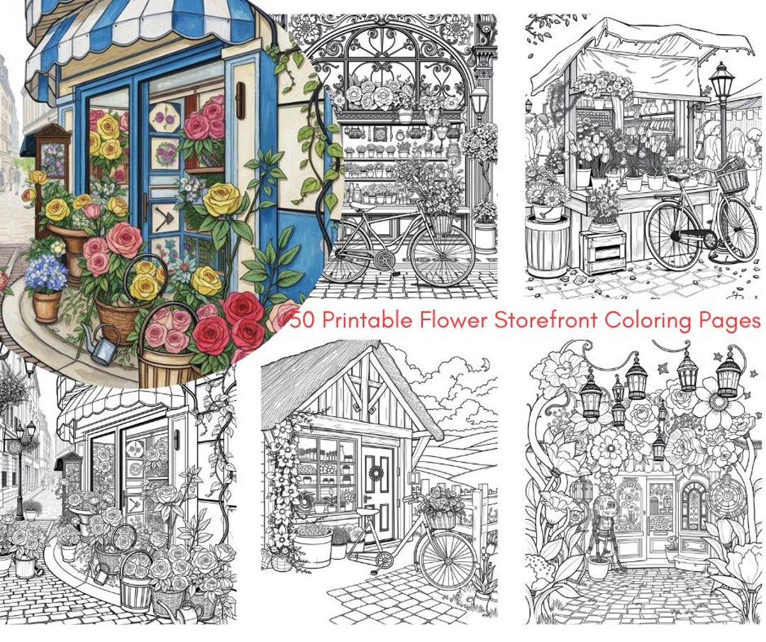 50 Printable Flower Storefront Coloring Pages | Floral Boutique ...