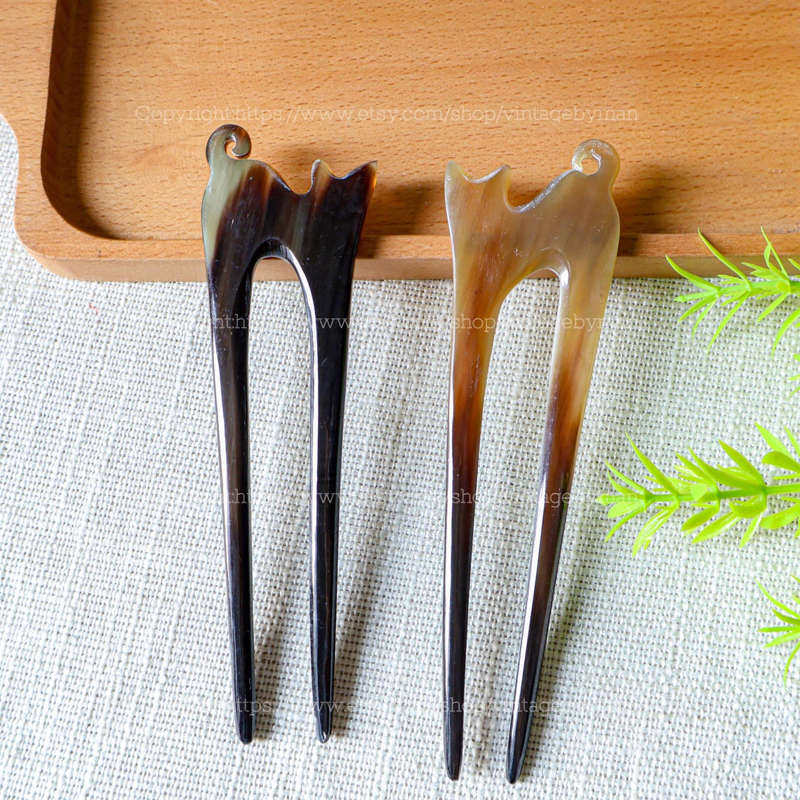 Personalized Genuine Natural Buffalo Hairpin 2 Prongs, Engraved Cute ...
