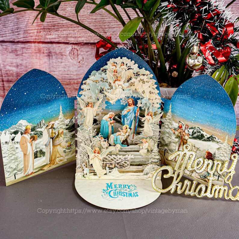 Nativity Scene 3D Pop-up Greeting Card Snowflakes Christmas Card ...