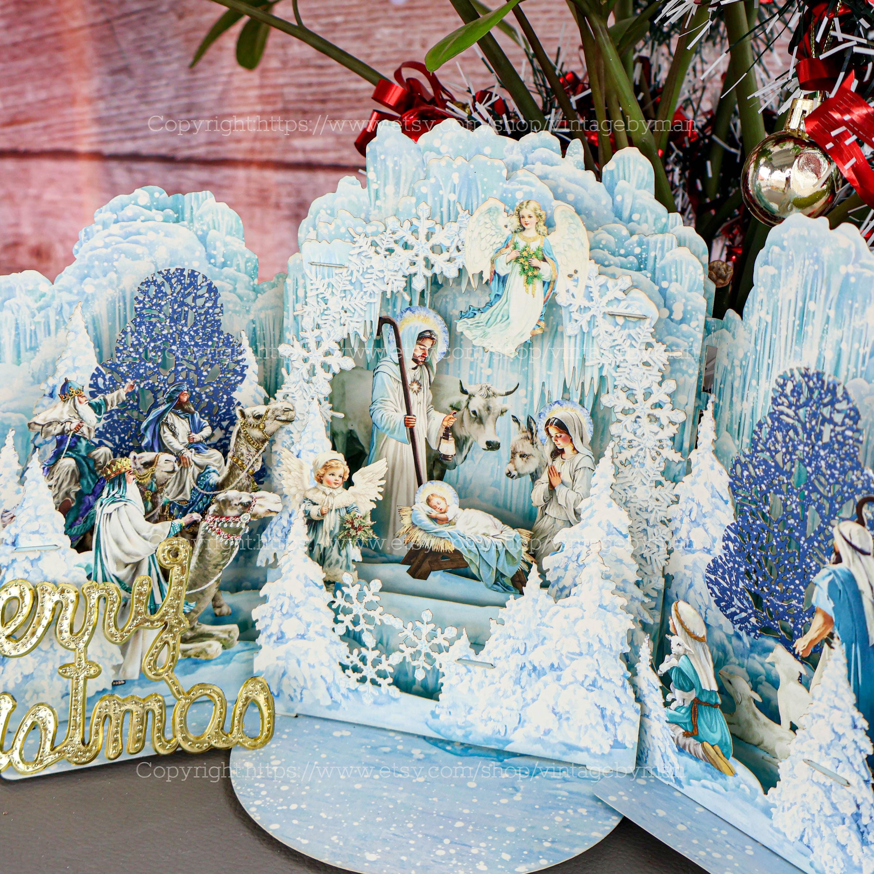 Winter Wonderland Nativity 3D Pop-up Greeting Card Snowflakes Christmas ...