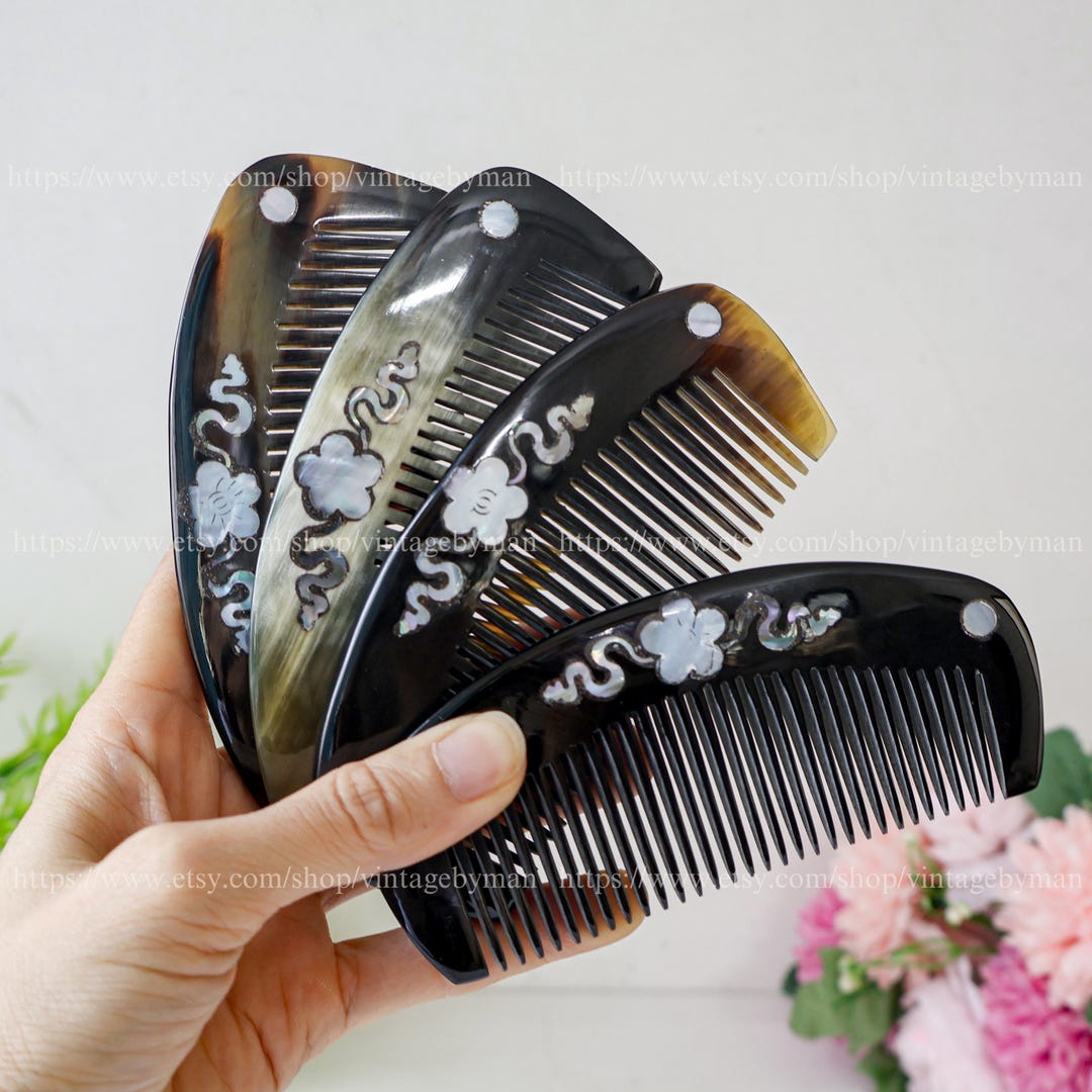 Natural Black Buffalo Horn Abalone Inlaid Comb, Mother of Pearl Pocket ...