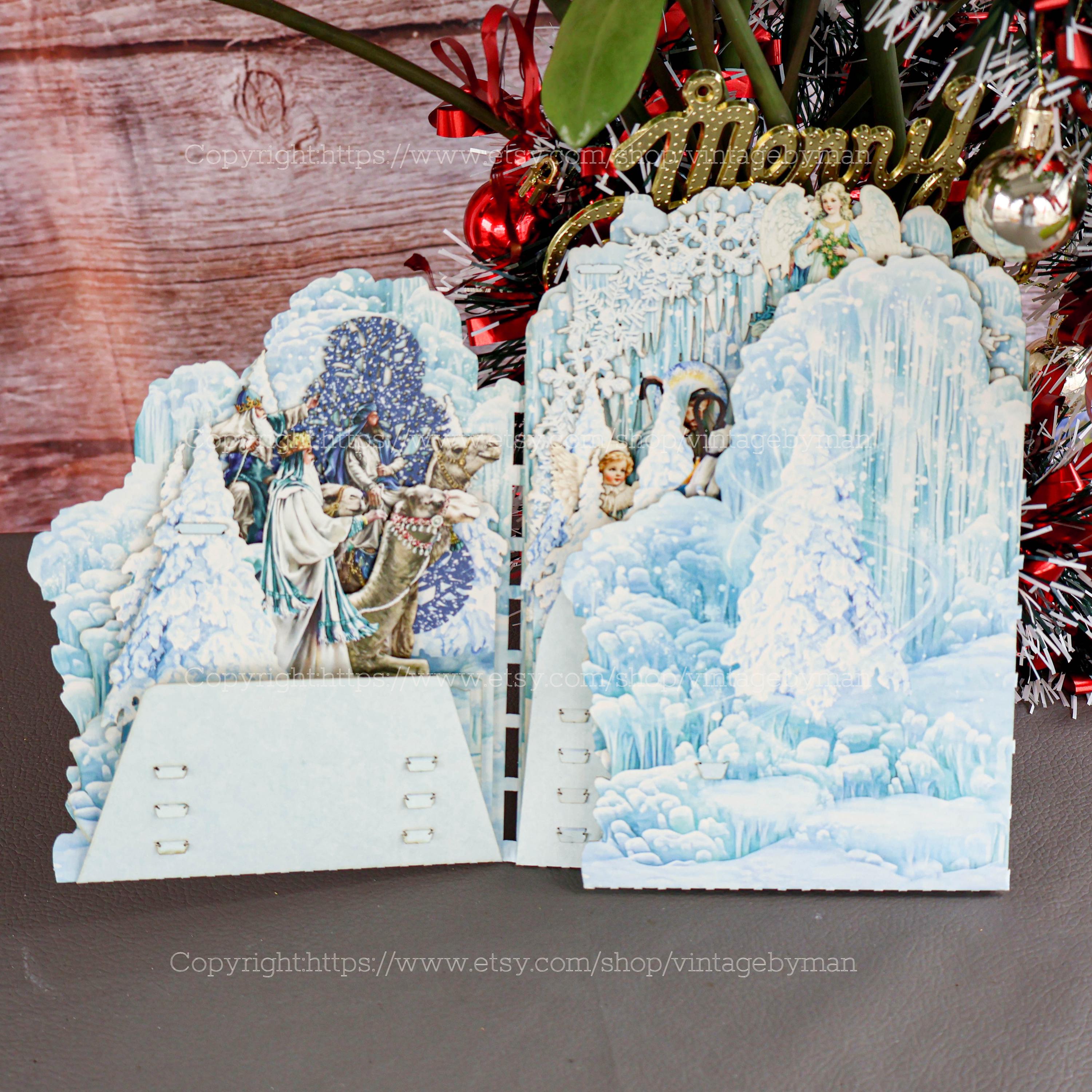 Winter Wonderland Nativity 3D Pop-up Greeting Card Snowflakes Christmas ...