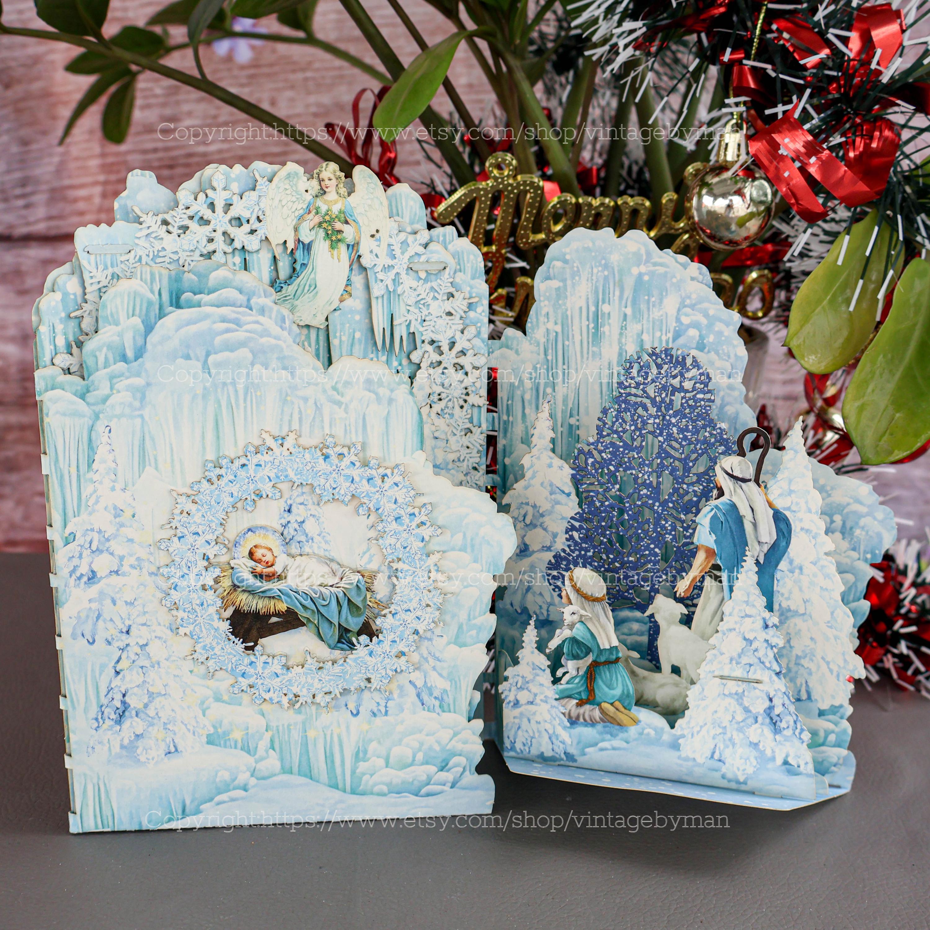 Winter Wonderland Nativity 3D Pop-up Greeting Card Snowflakes Christmas ...