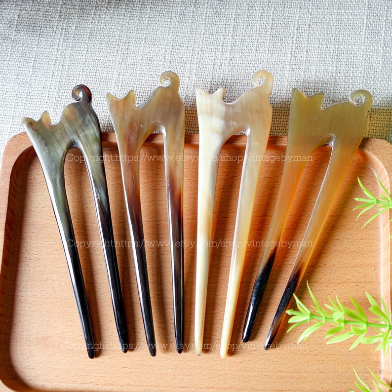 Personalized Genuine Natural Buffalo Hairpin 2 Prongs, Engraved Cute ...