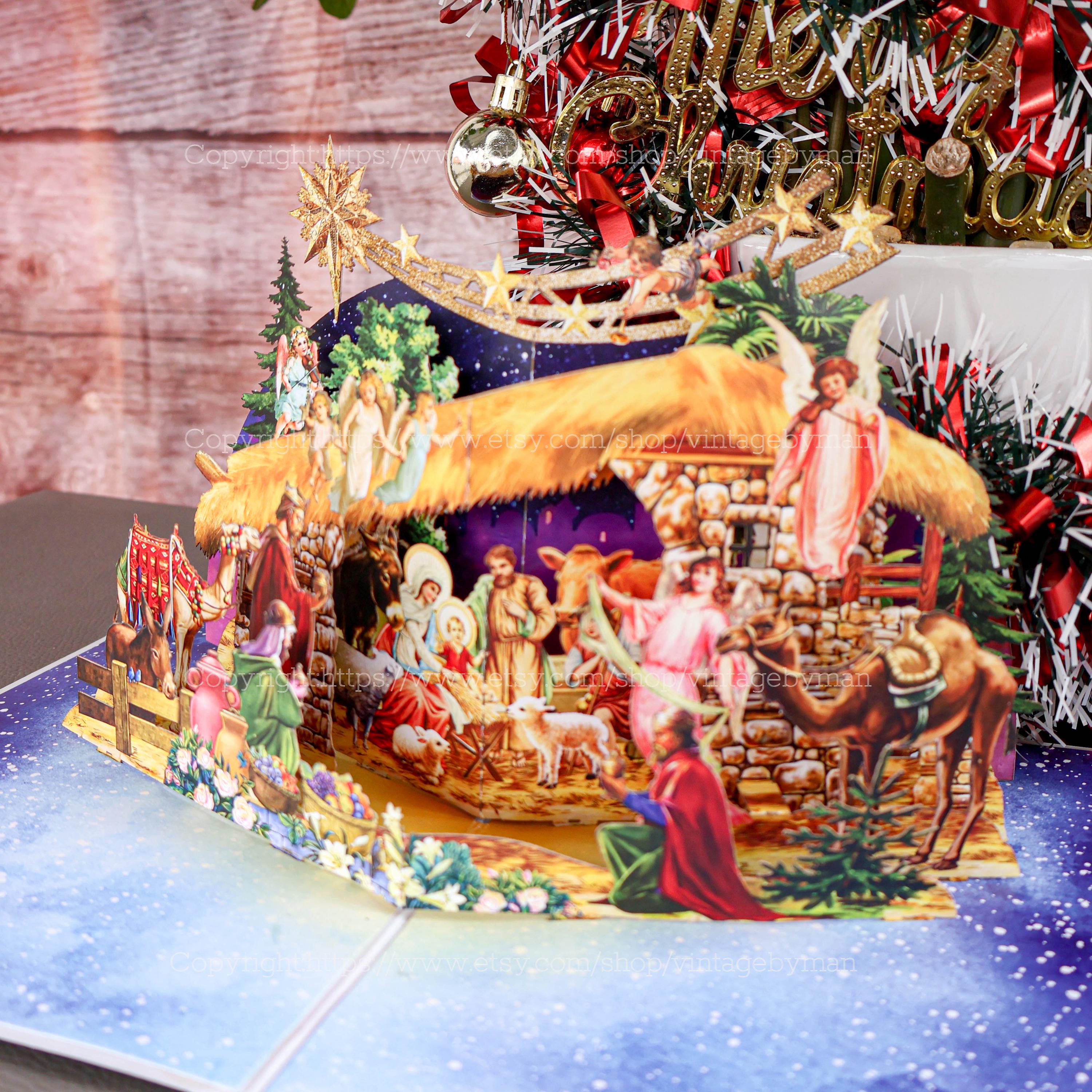 Nativity Scene 3D Pop-up Greeting Card Jesus Christ Card Christmas Card ...