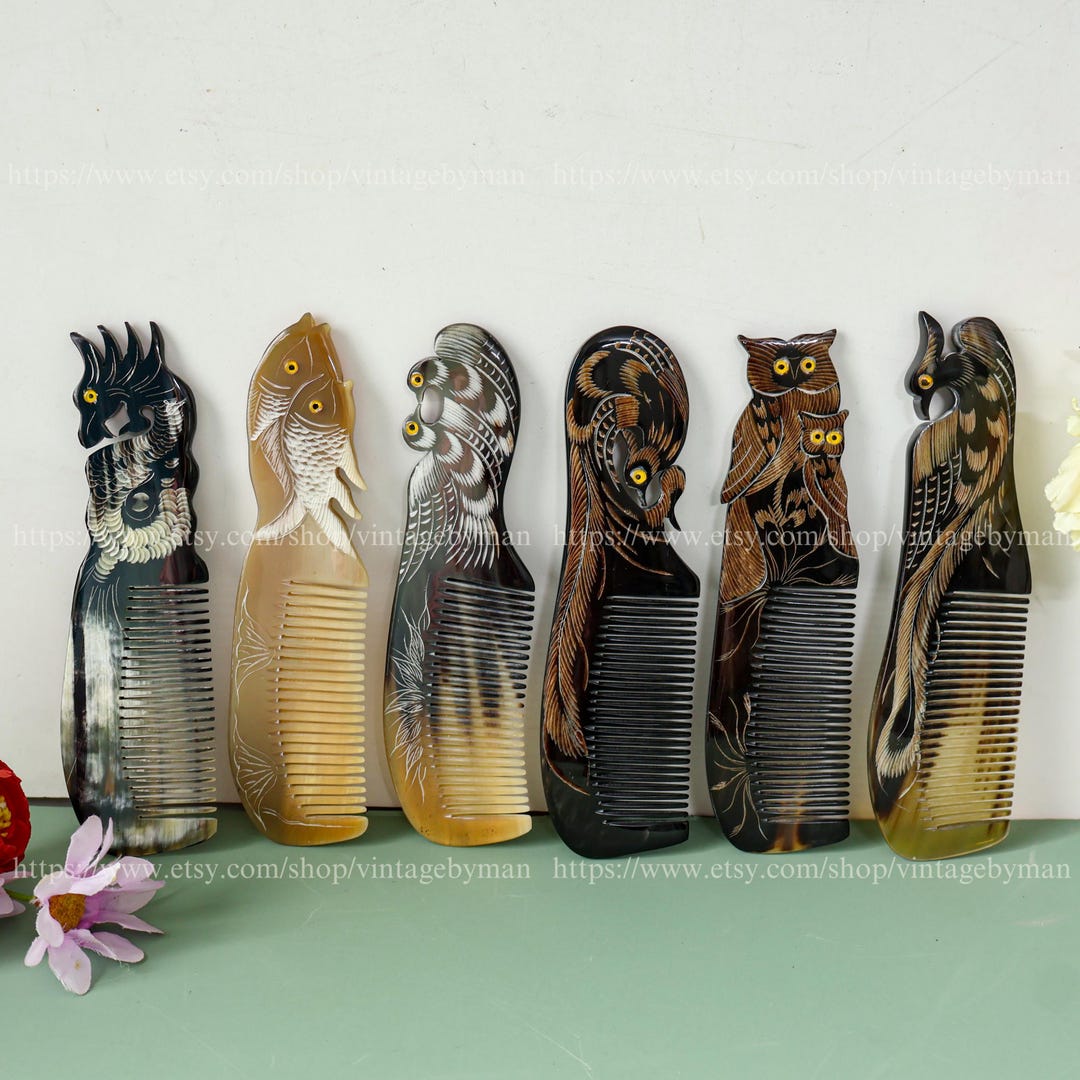 Real Natural Buffalo Horn Comb, Eco-friendly Pocket Comb, Pigeon Owl ...