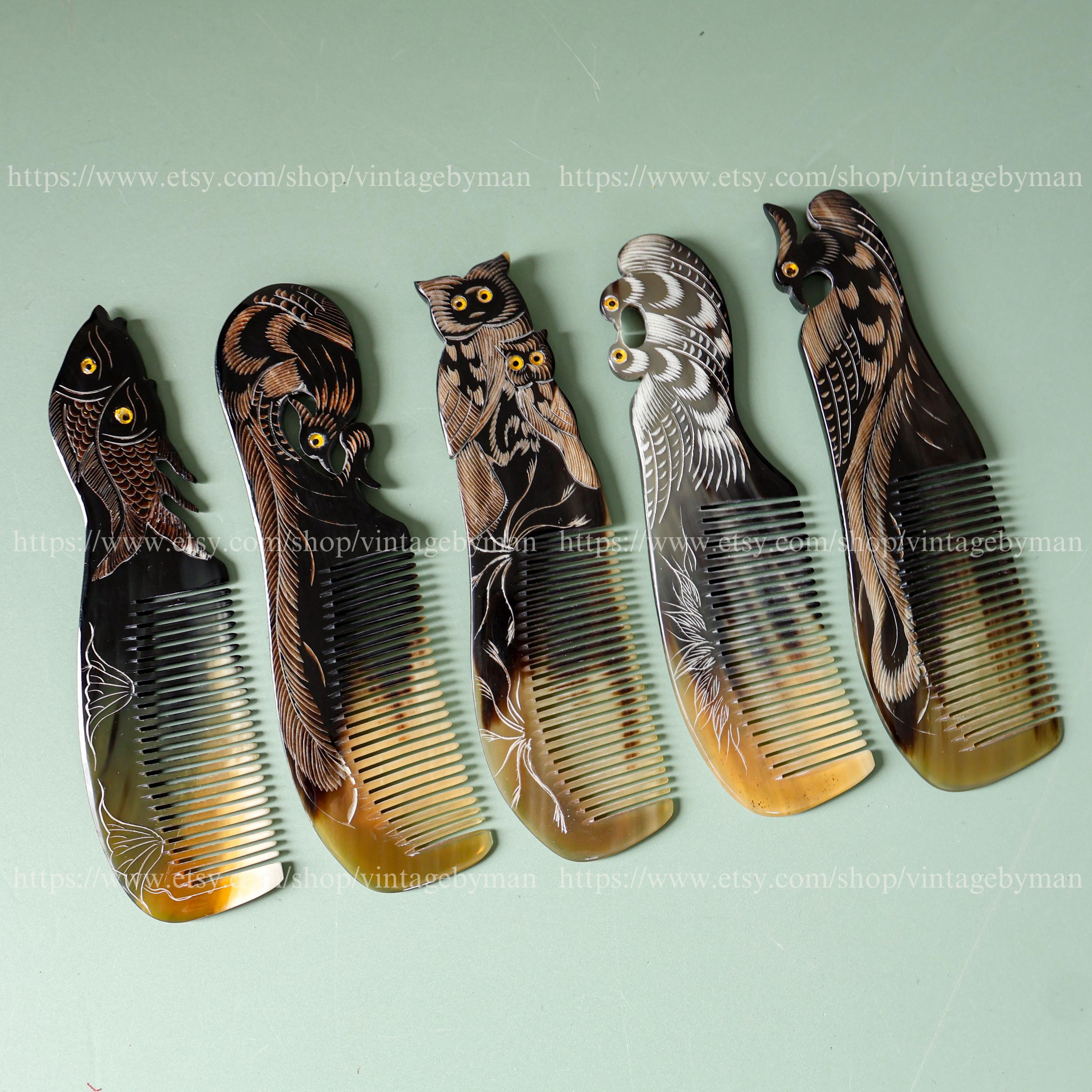 Real Natural Buffalo Horn Comb, Eco-friendly Pocket Comb, Pigeon Owl ...