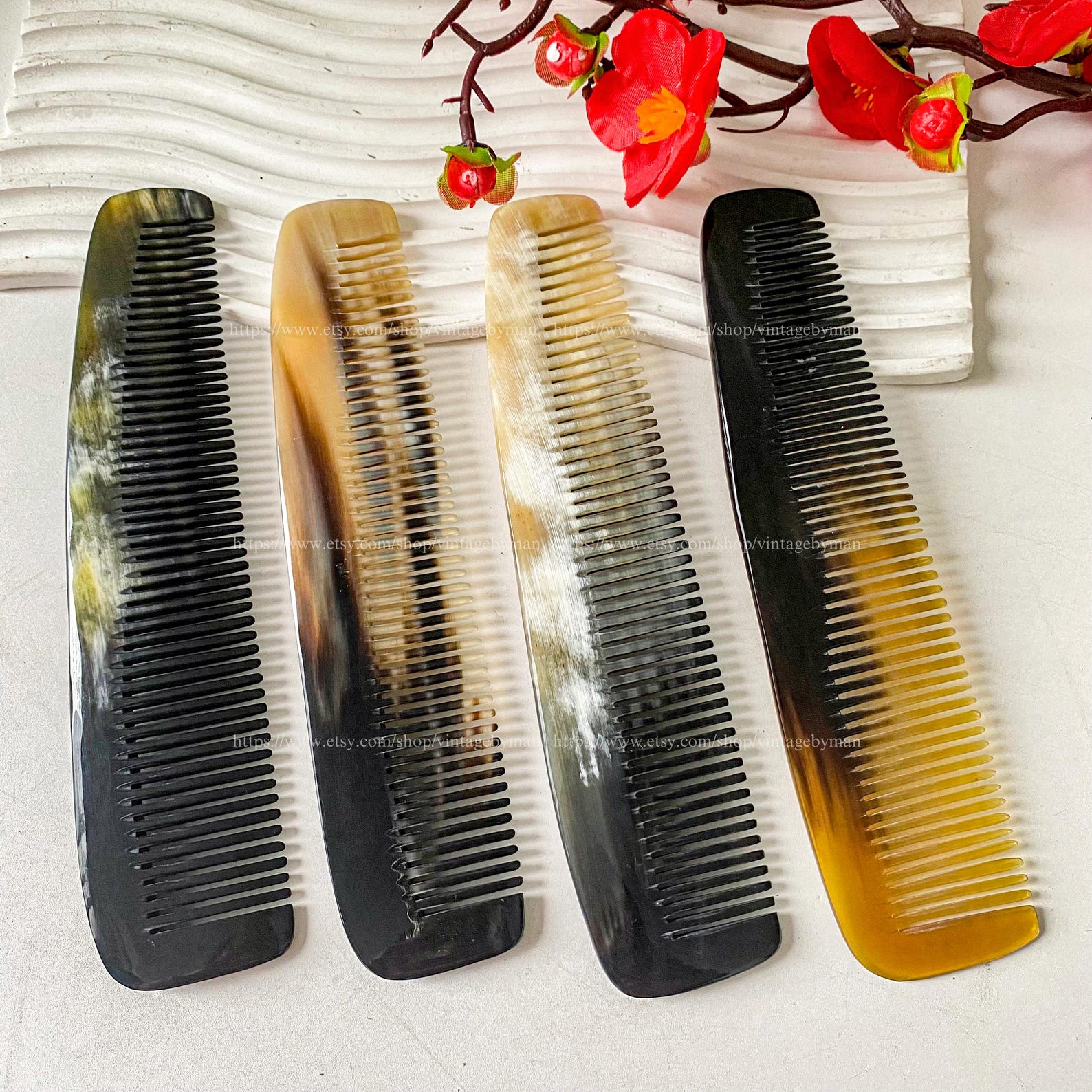 Handmade Natural Buffalo Horn Comb, Eco-friendly 2 Styles Pocket Comb ...