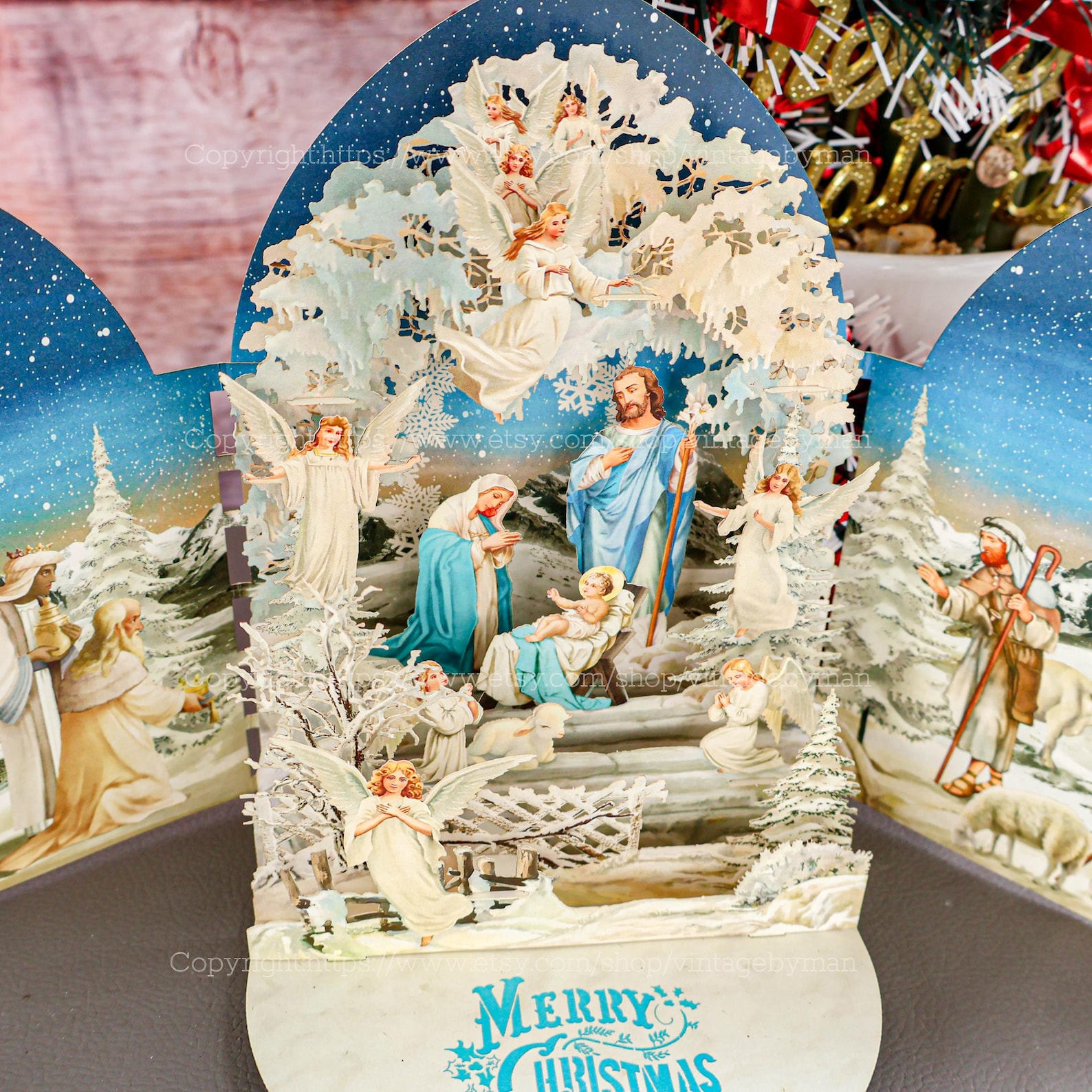 Nativity Scene 3D Pop-up Greeting Card Snowflakes Christmas Card ...