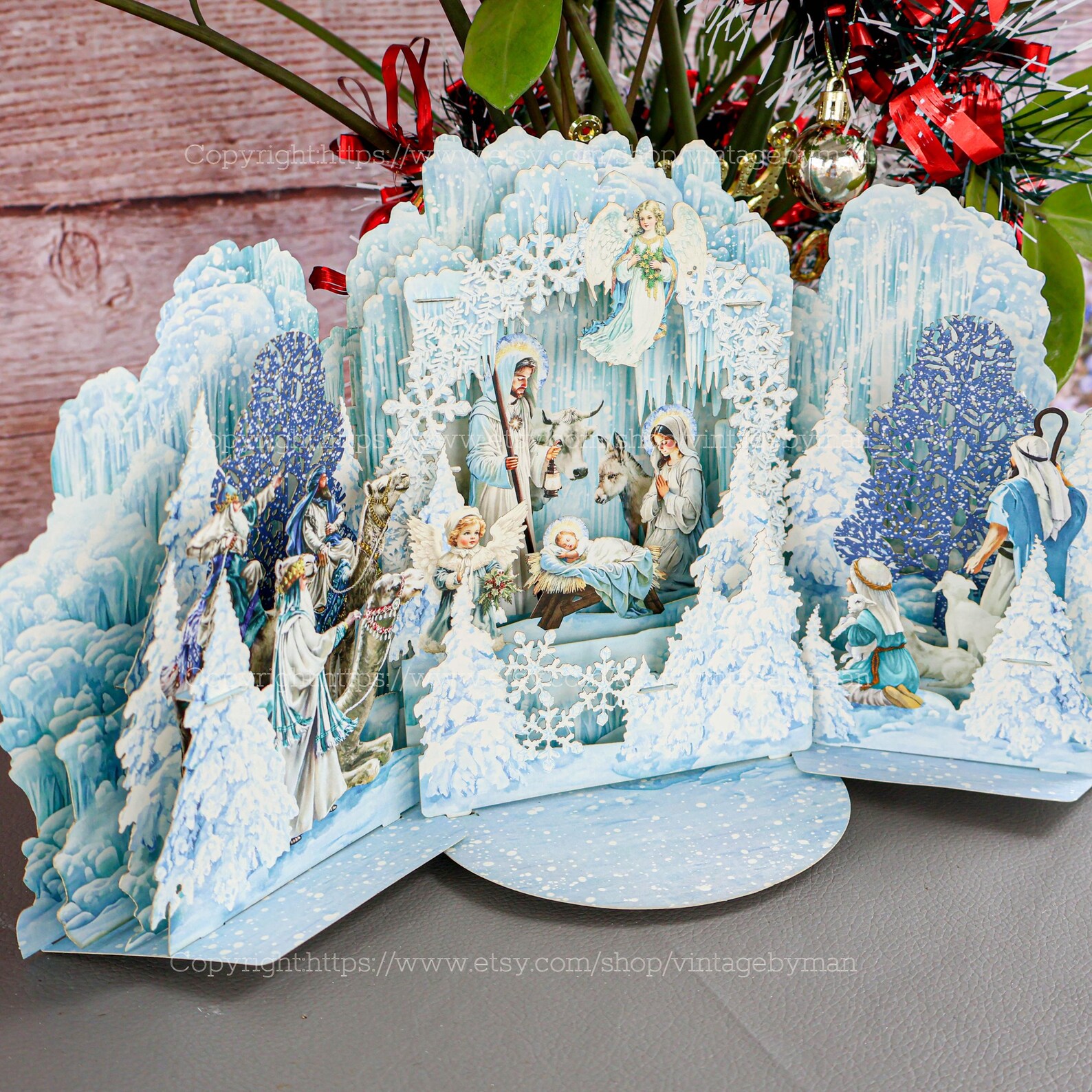 Winter Wonderland Nativity 3D Pop-up Greeting Card Snowflakes Christmas ...