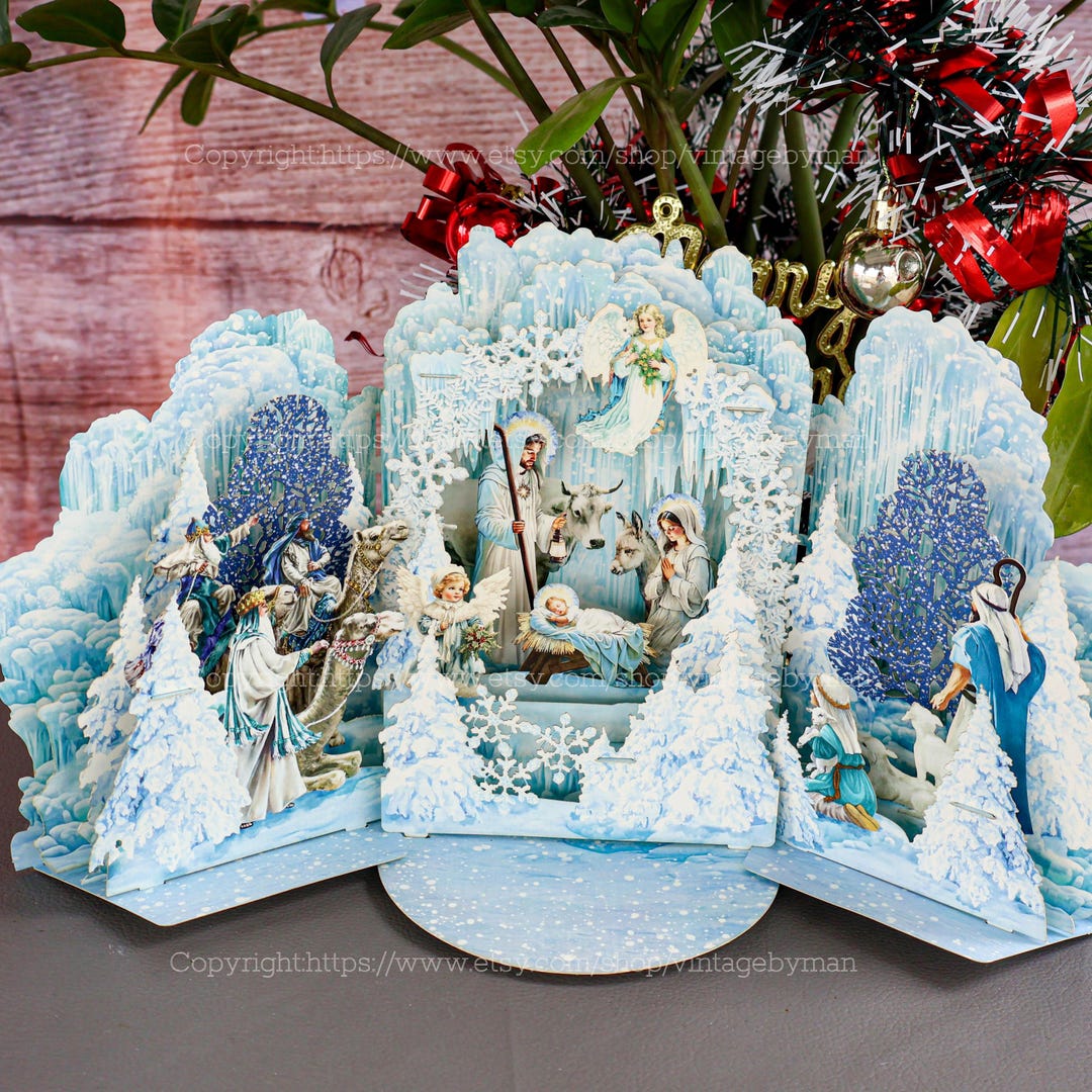Winter Wonderland Nativity 3D Pop-up Greeting Card Whimsical Christmas ...