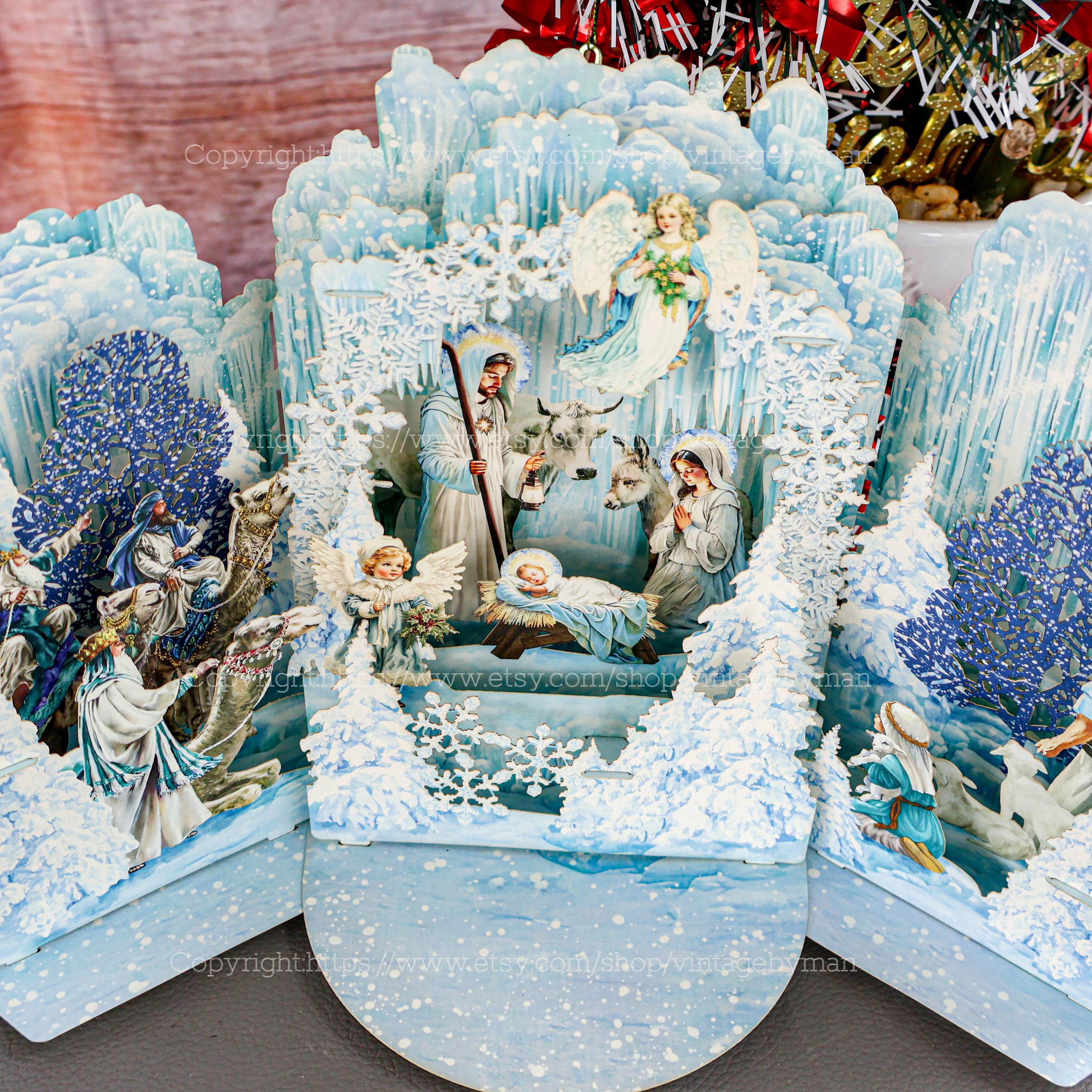 Winter Wonderland Nativity 3D Pop-up Greeting Card Snowflakes Christmas ...