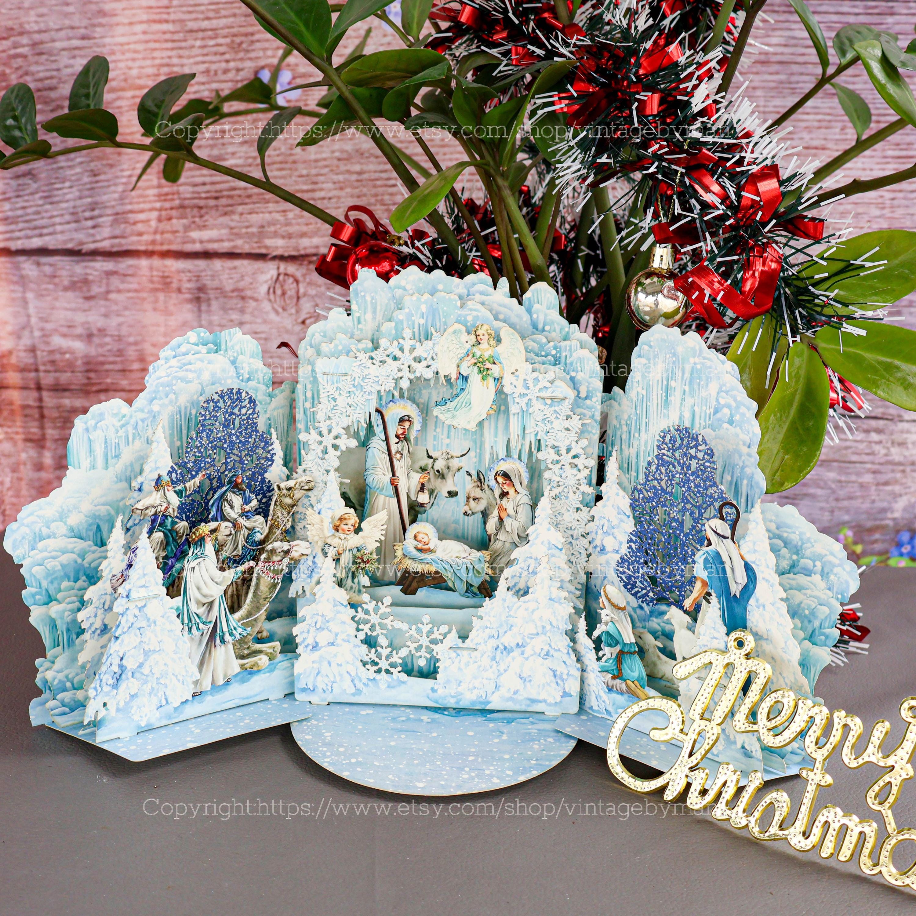 Winter Wonderland Nativity 3D Pop-up Greeting Card Whimsical Christmas ...