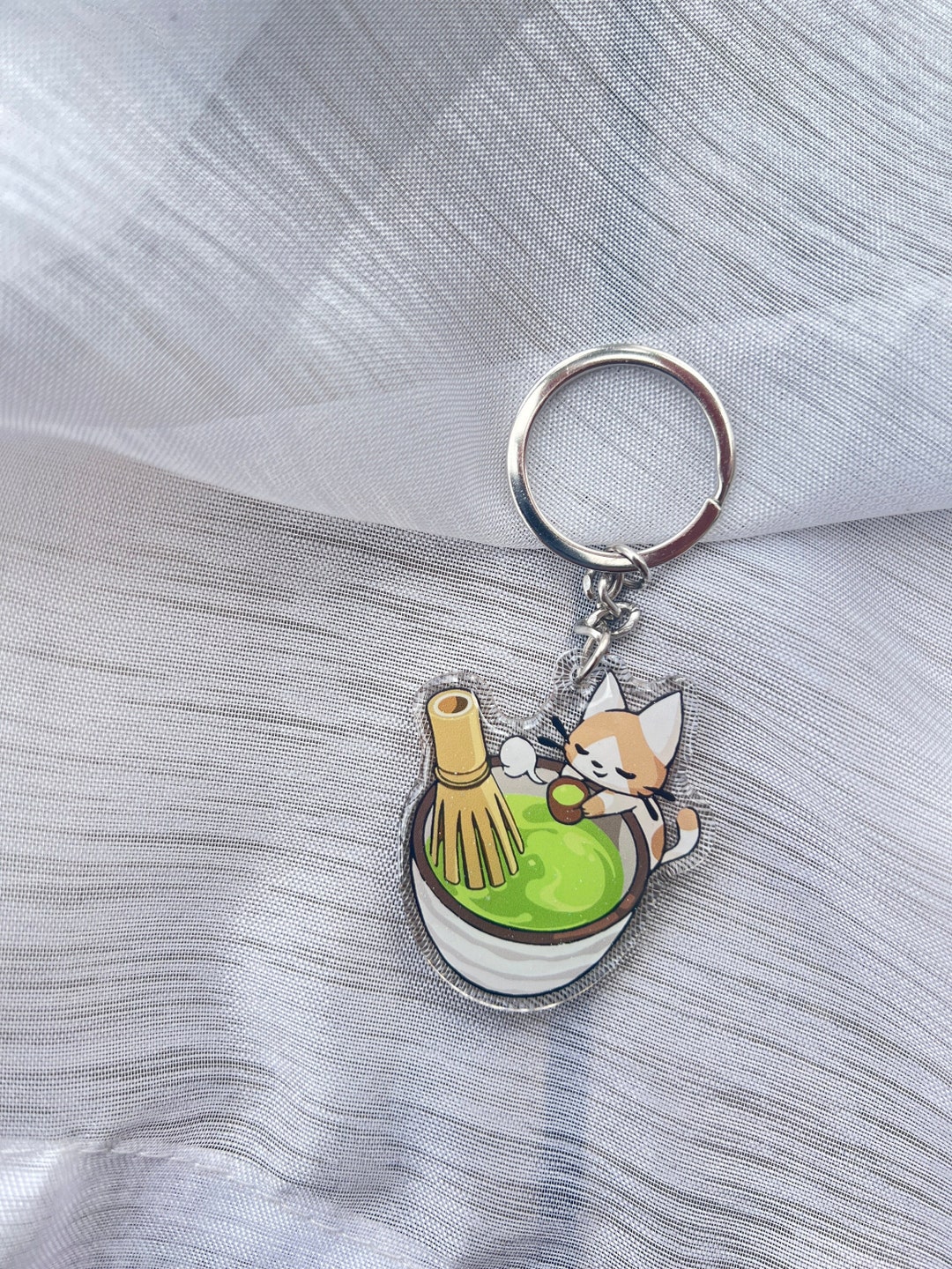 Matcha Cat Keychain - Etsy