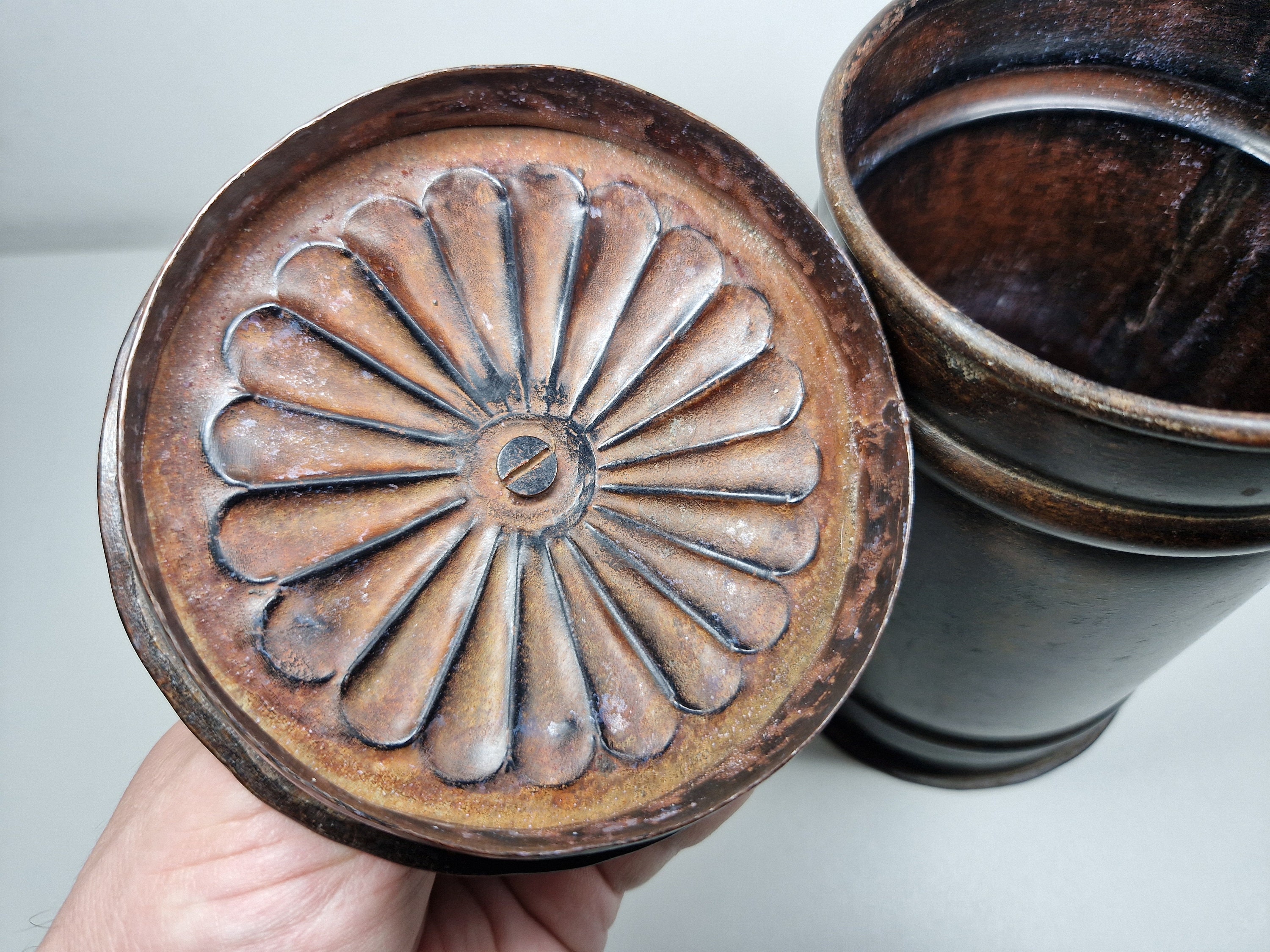 Vintage Metal Container With Lid, Rustic Kitchen Decor, Storage ...