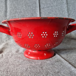 Red Enamel Colander Vintage French Enamelware Drainer Kitchen Strainer ...