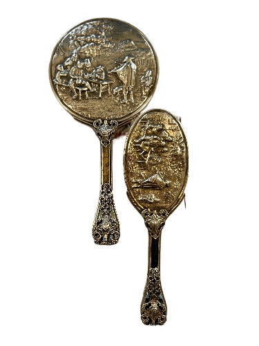 Vintage Zilpla 90 Silver Plate Embossed Scenic Dutch Set of Mirror and ...