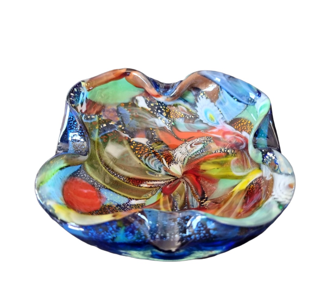 Rainbow Colour Hand Blown Art Glass Bowl, Vintage Art Glass Bowl With ...