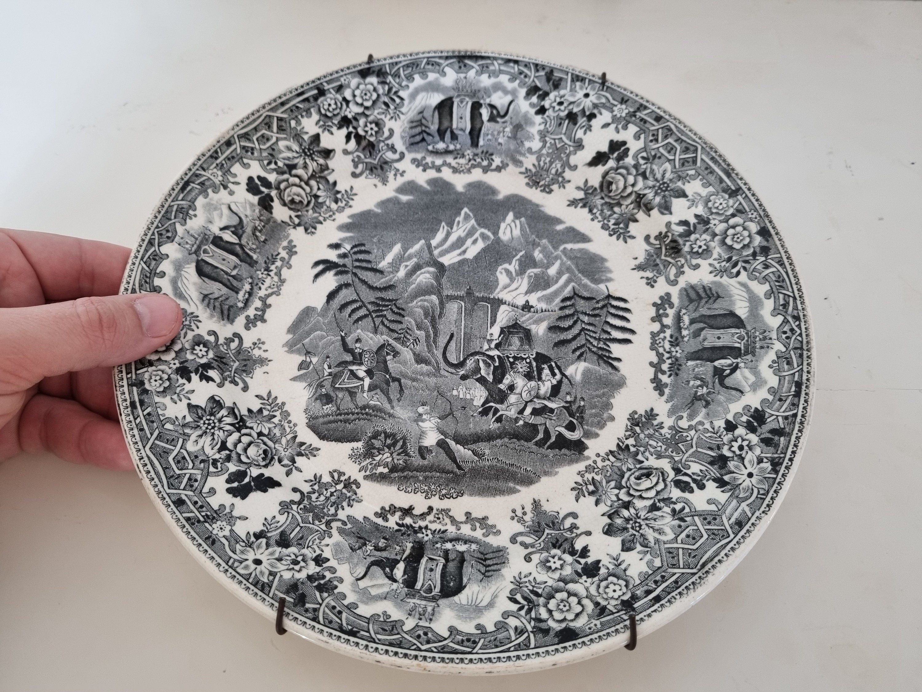 Antique Black Transferware Plate Hanibal Pattern, Collectible Rare A ...