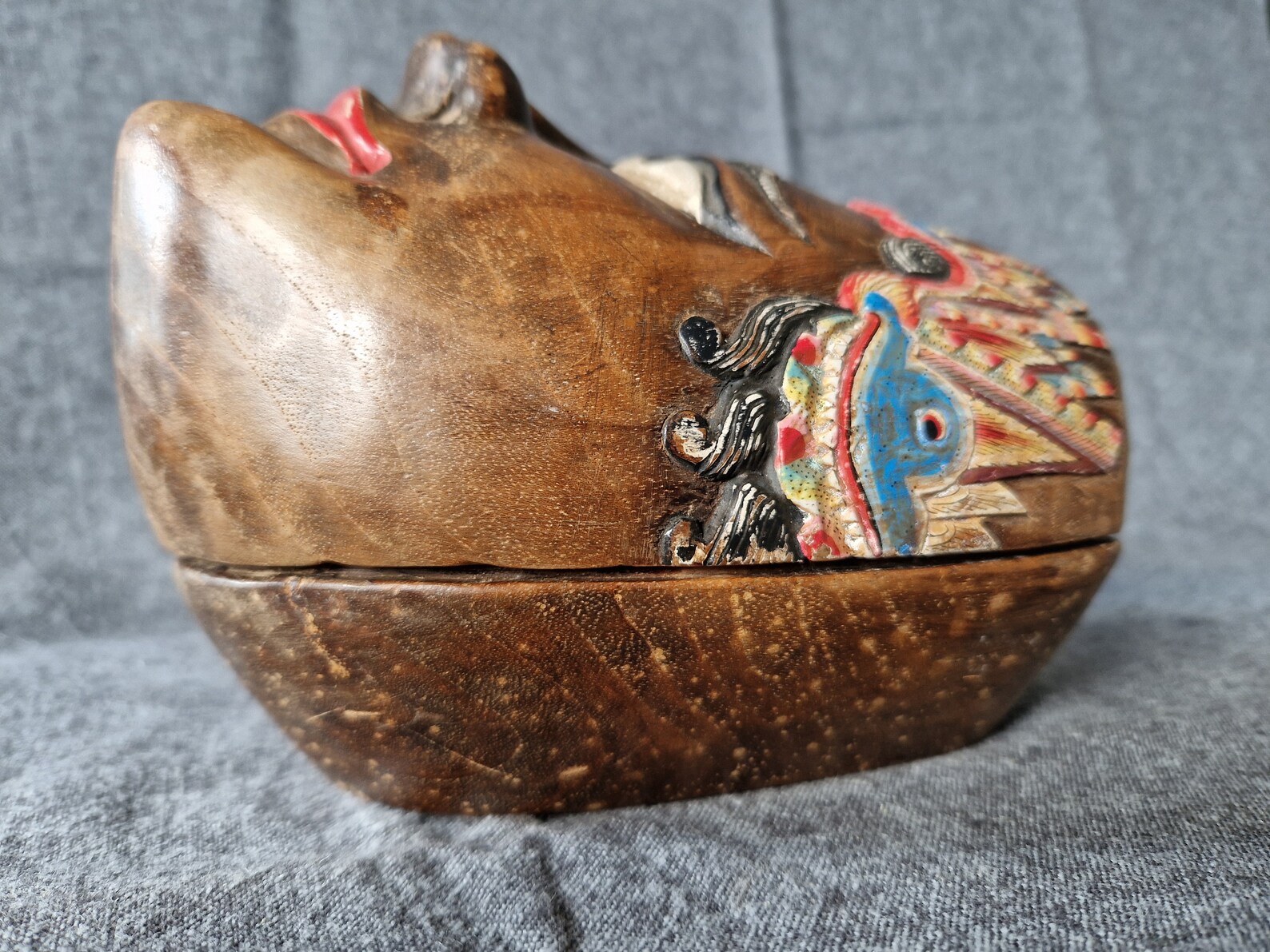 Vintage Wood Batik Topeng Indonesian Mask Box. Hand Decorated and ...